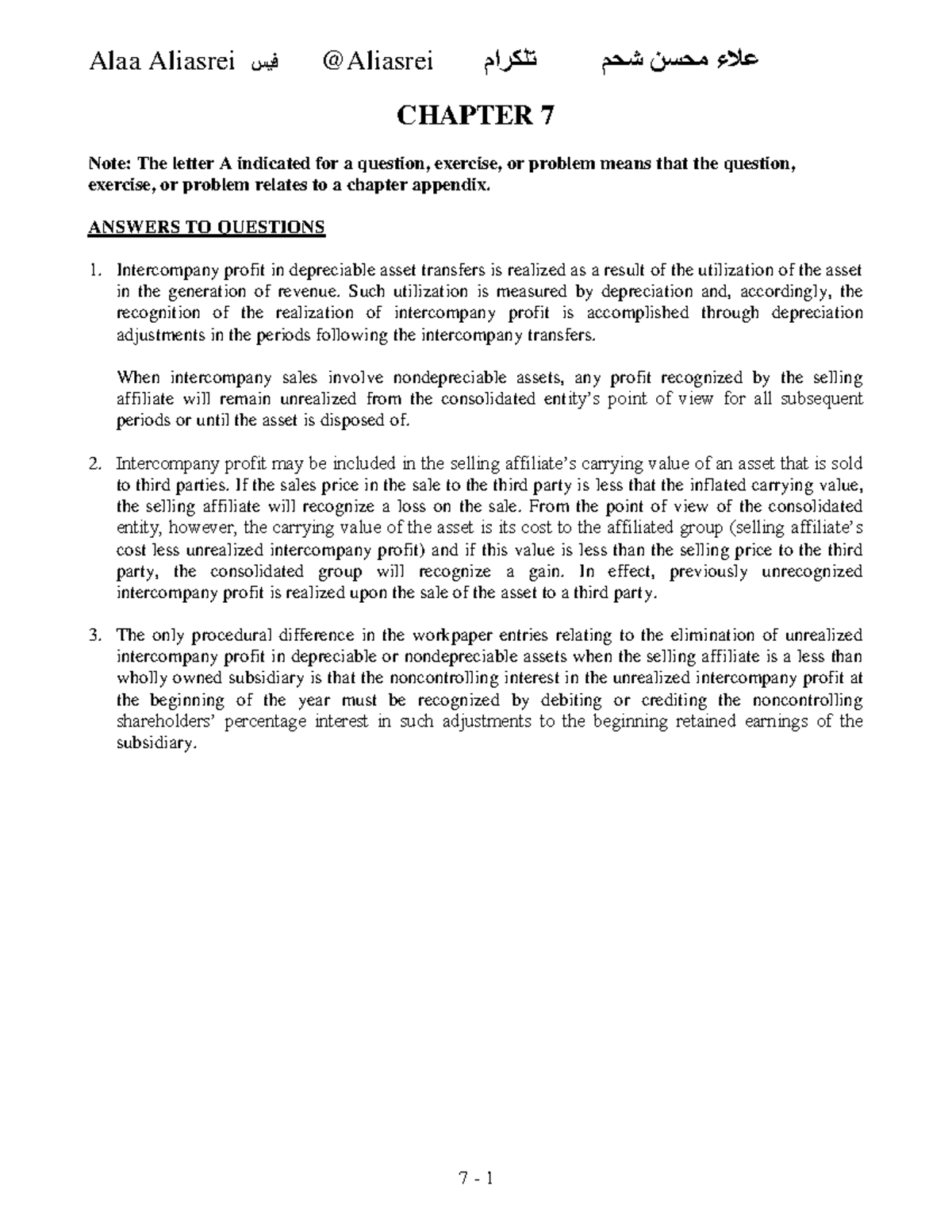 Ch07 - Book Solutions - CHAPTER 7 Note: The letter A indicated for a question, exercise, or ...