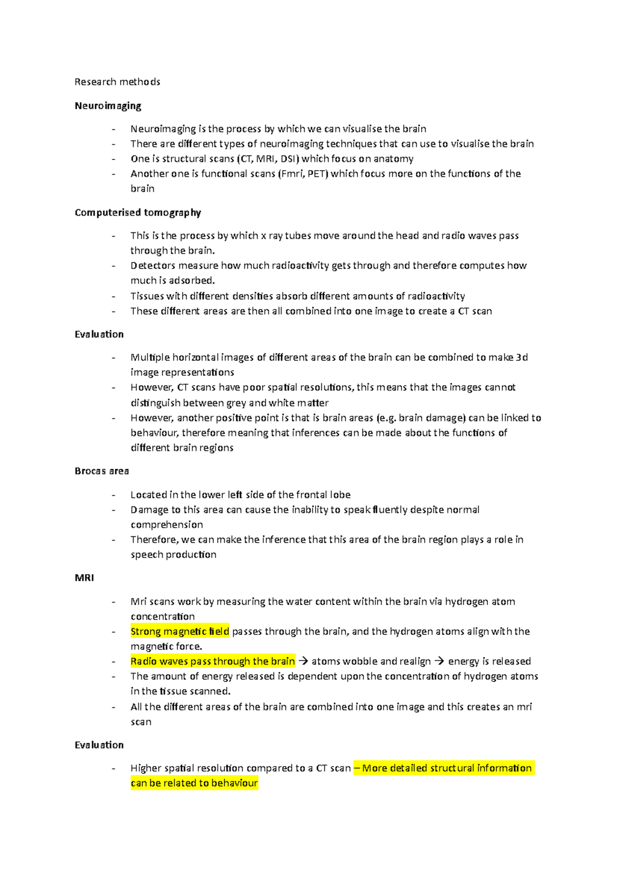 Research methods - Lecture notes 1 - Research methods Neuroimaging ...