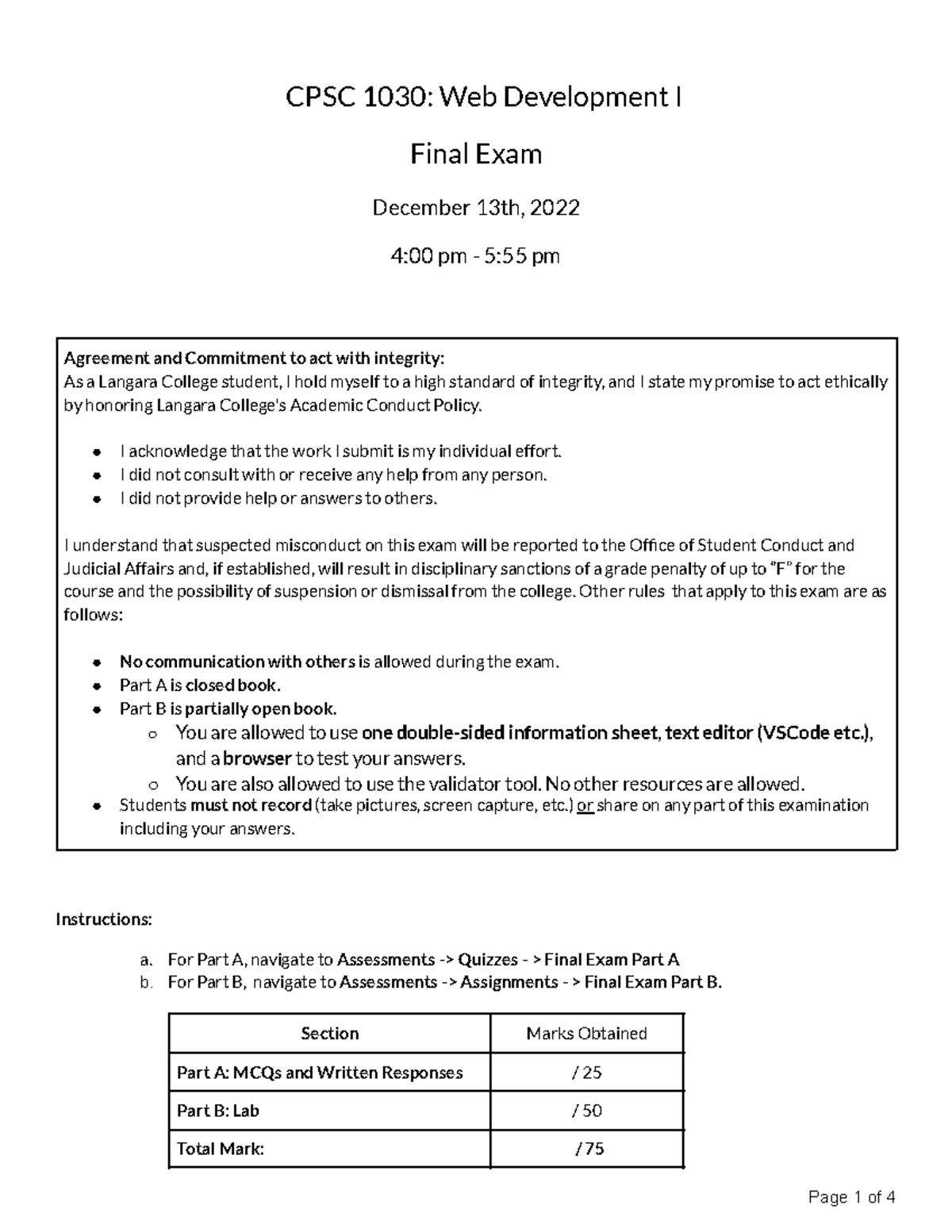 CPSC1030-Final-Part B - CPSC 1030: Web Development I Final Exam December 13th, 2022 4:00 pm - 5: ...