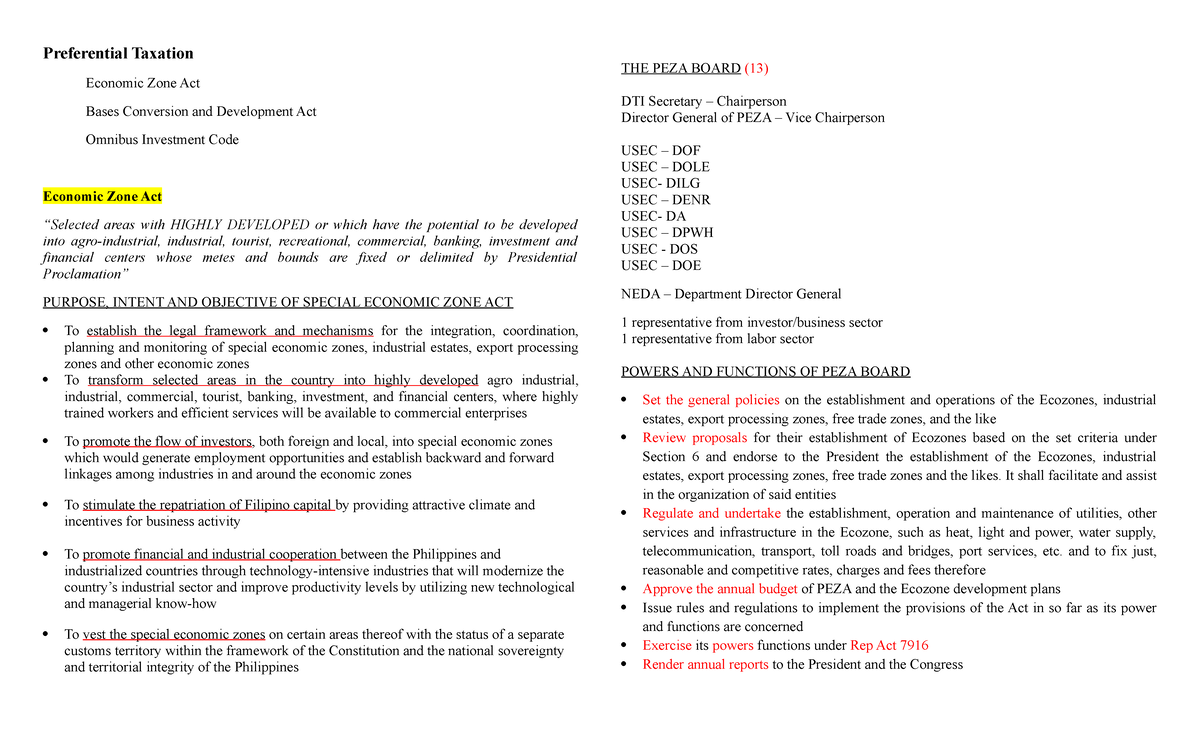 Preferential TAX - Preferential Taxation Economic Zone Act Bases ...