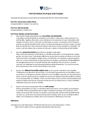 HUM 102 Module Four Project - Part One: Choose the Creative Works 1 ...