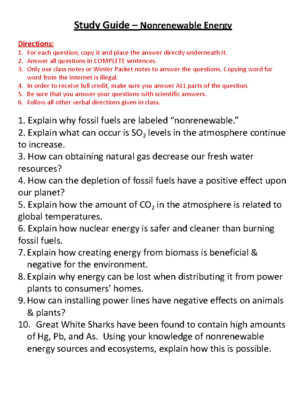 Braylan Hall - HW - Study Guide - Non R Energy - Study Guide ...