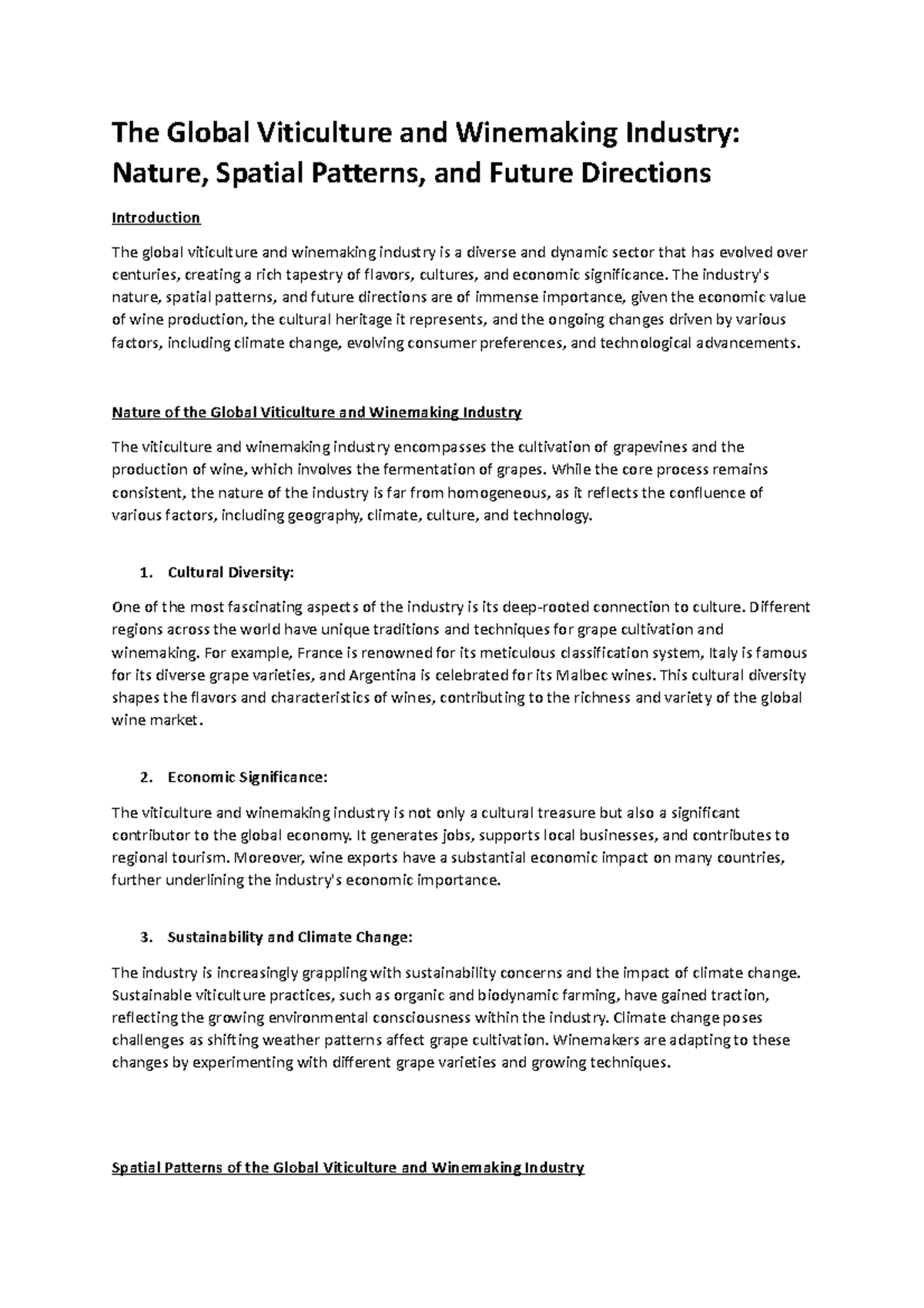 Viticulture & Winemaking - Nature, Spatial Future Directions - The ...