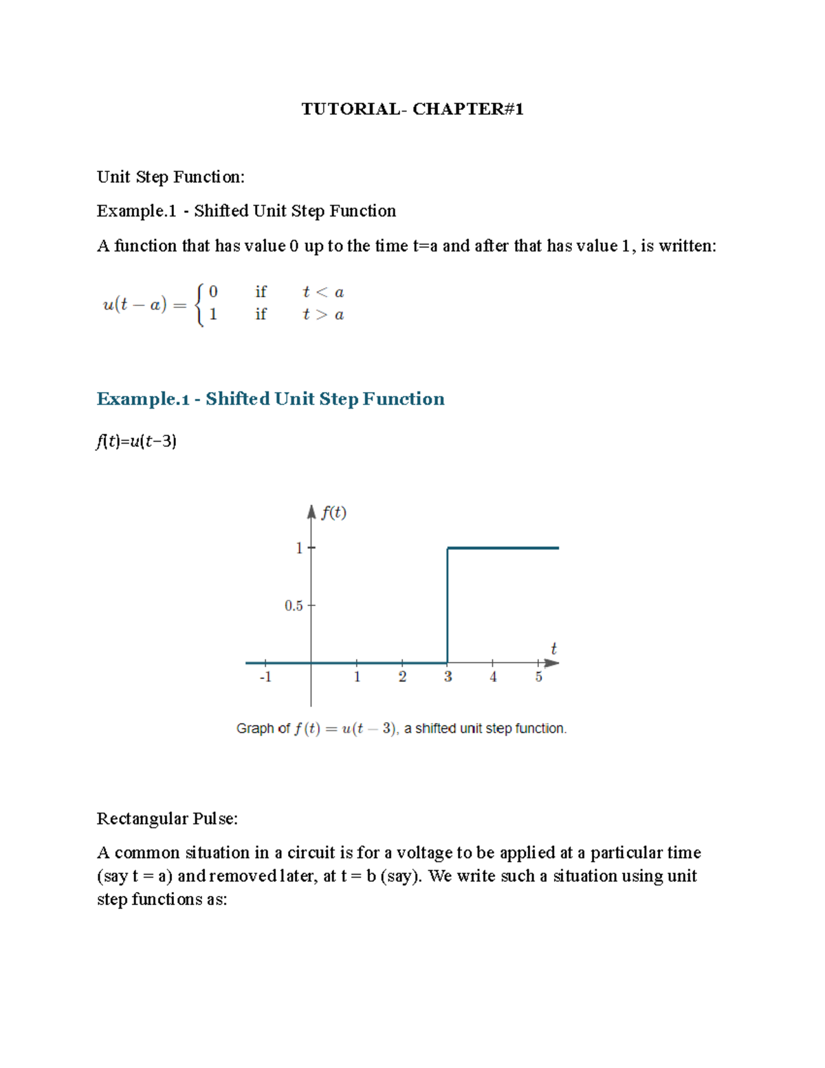 Tutorial- Chapter 28fceeddb 4ea905a15dbc86b33e96d86 - TUTORIAL- CHAPTER# Unit Step Function ...