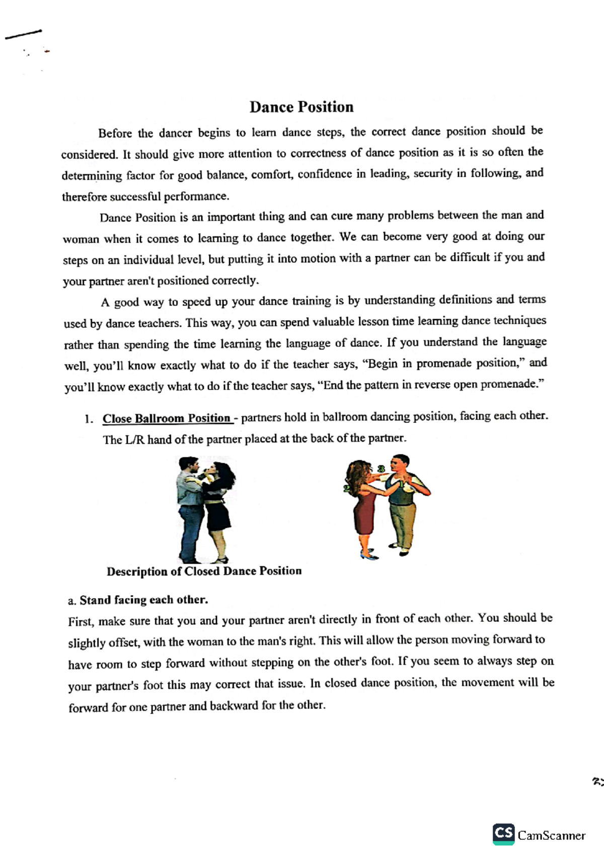 Dance Position Reference 1 - Recreational Activities - Studocu