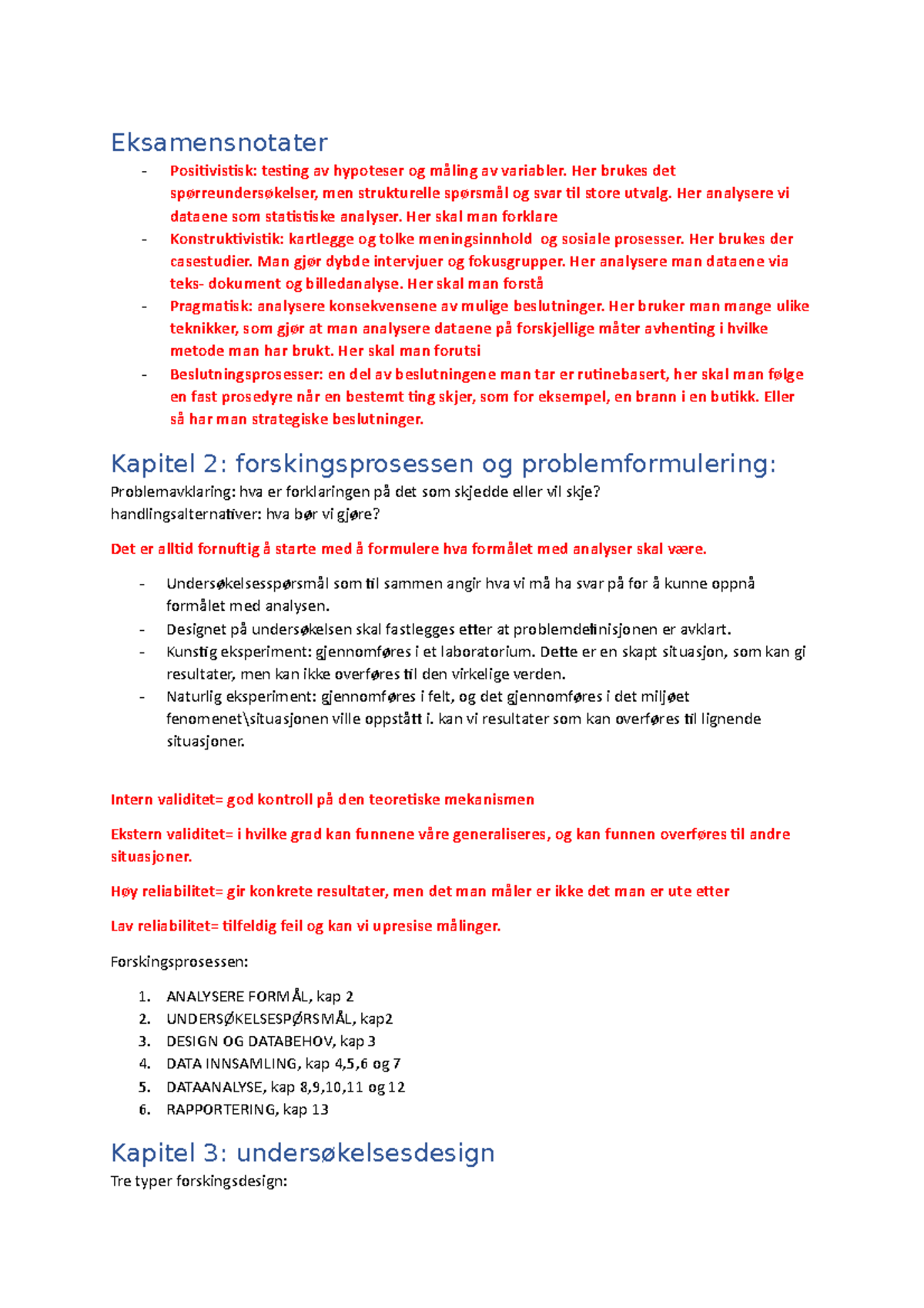 Eksamensnotater - sammendrag - Eksamensnotater - Posiivisisk: tesing av ...