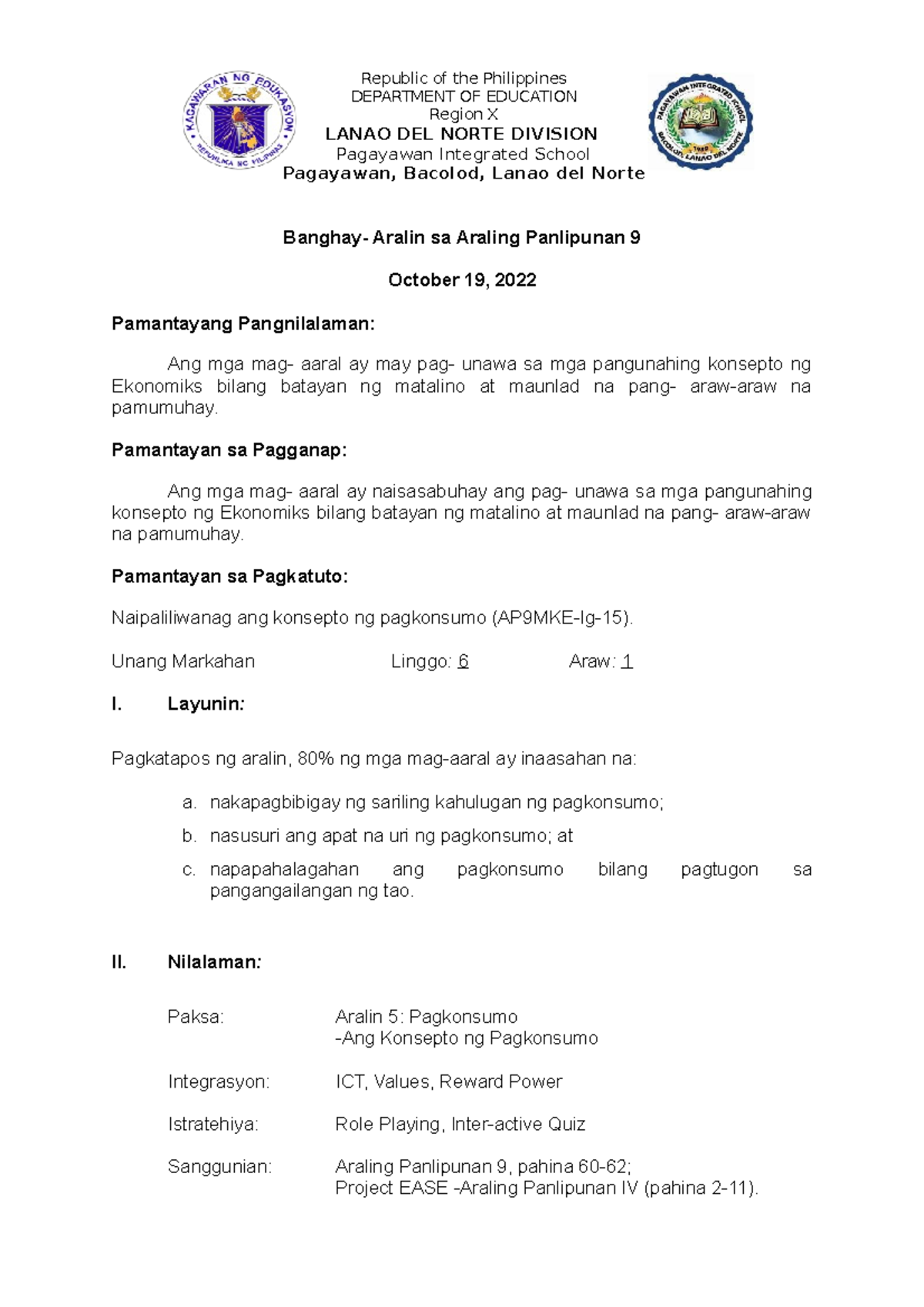 Lesson plan for observation - Republic of the Philippines DEPARTMENT OF ...