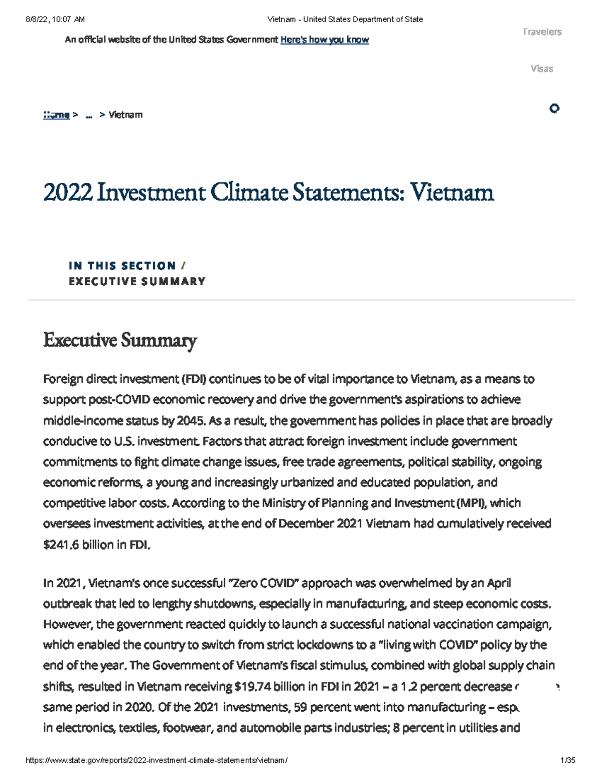 2022 Investment Climate Statements (Vietnam) - Executive Summary ...