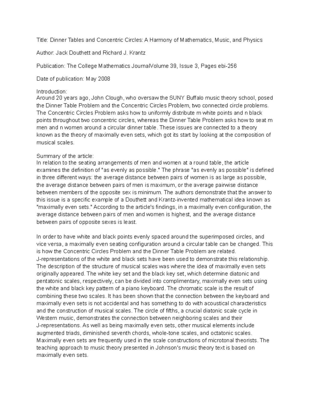 Periodical Review #1 - bkblkblkjnkj - Title: Dinner Tables and ...