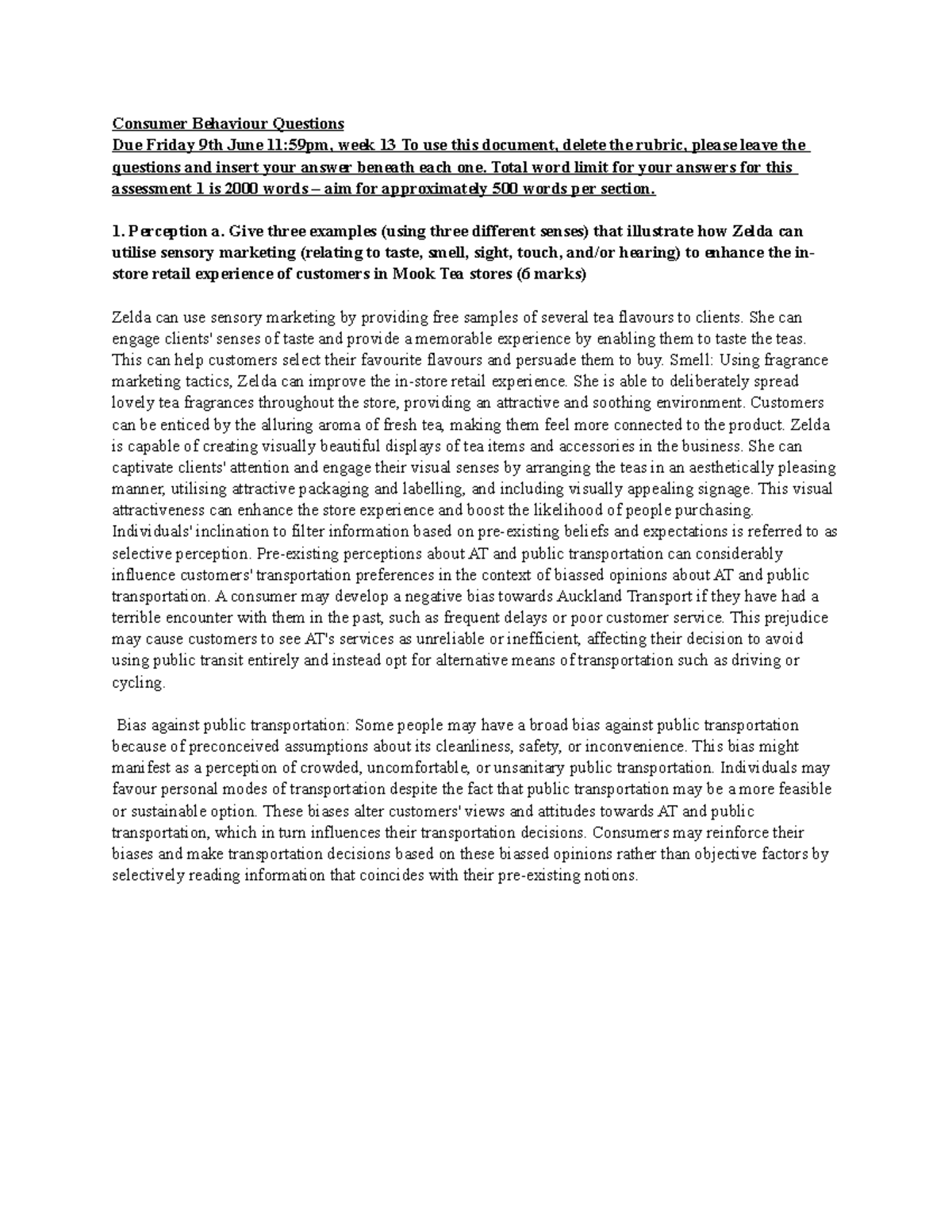 OB Case 2 Assignment - OB case practice - Consumer Behaviour Questions ...