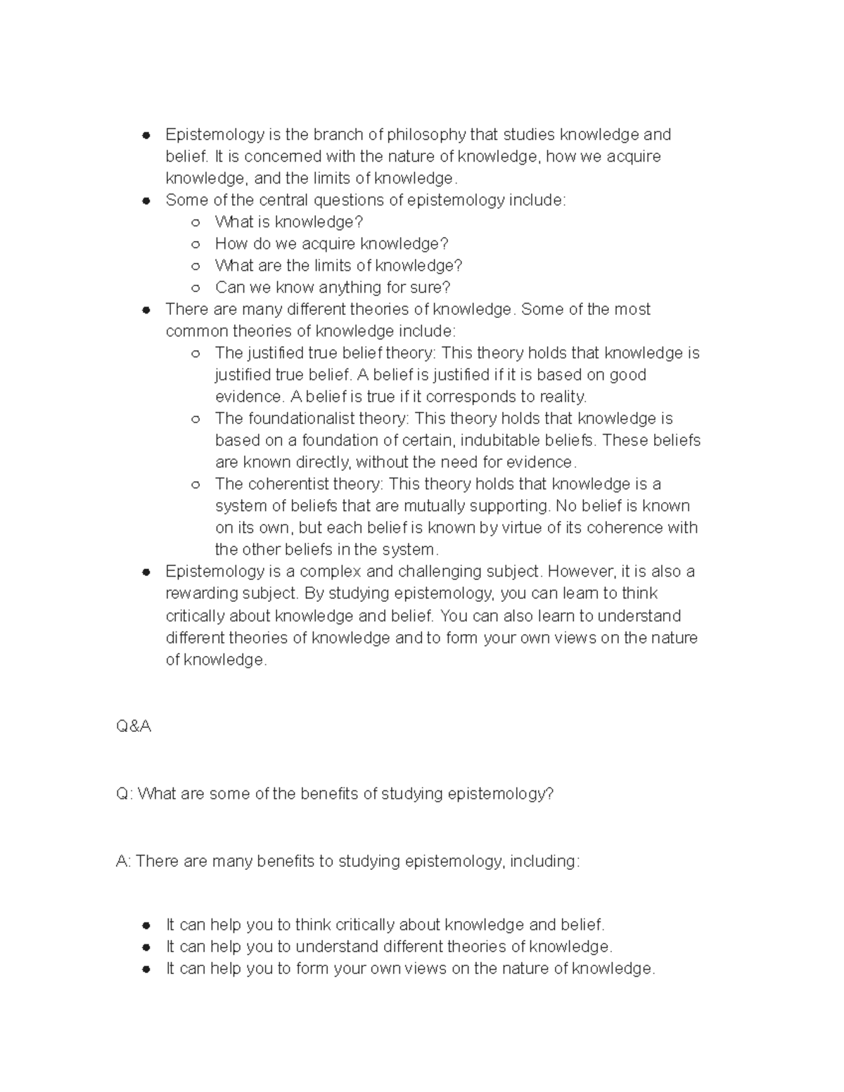 Lecture 2 Epistemology - Epistemology is the branch of philosophy that ...