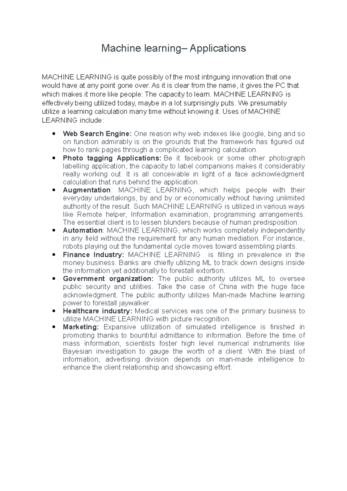 Ml Applications Machine Learning Applications Machine Learning