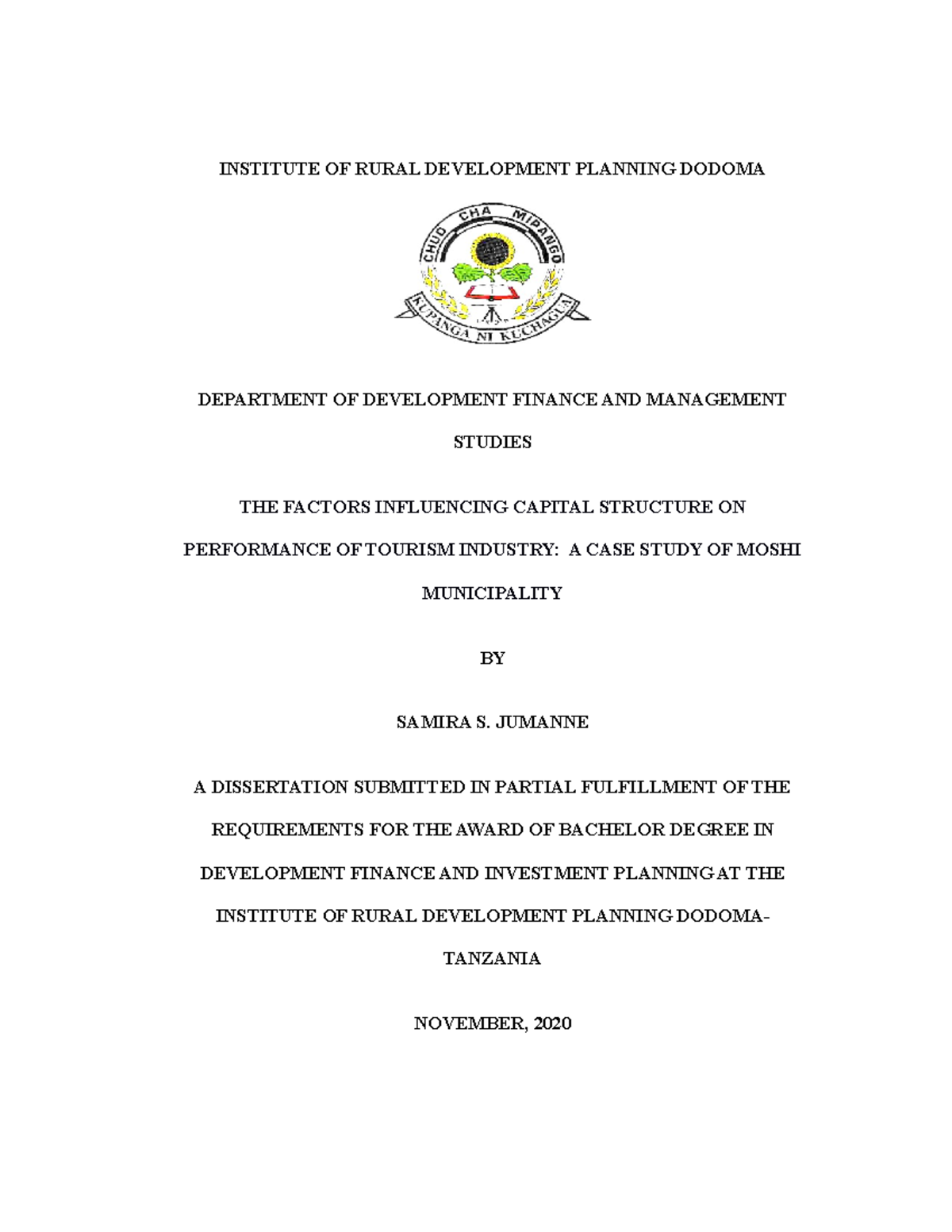 SAMIRA HASAN ASSIGNMENT - INSTITUTE OF RURAL DEVELOPMENT PLANNING ...