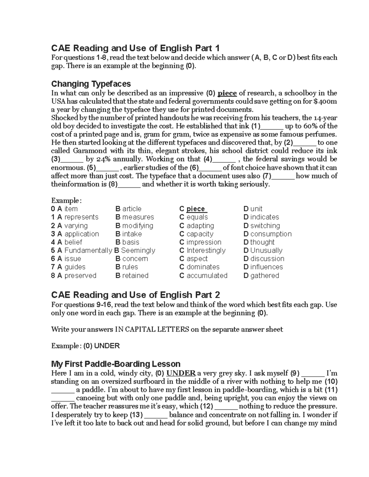 Test CAE 15 Tec M - Apuntes 12 - CAE Reading and Use of English Part 1 ...