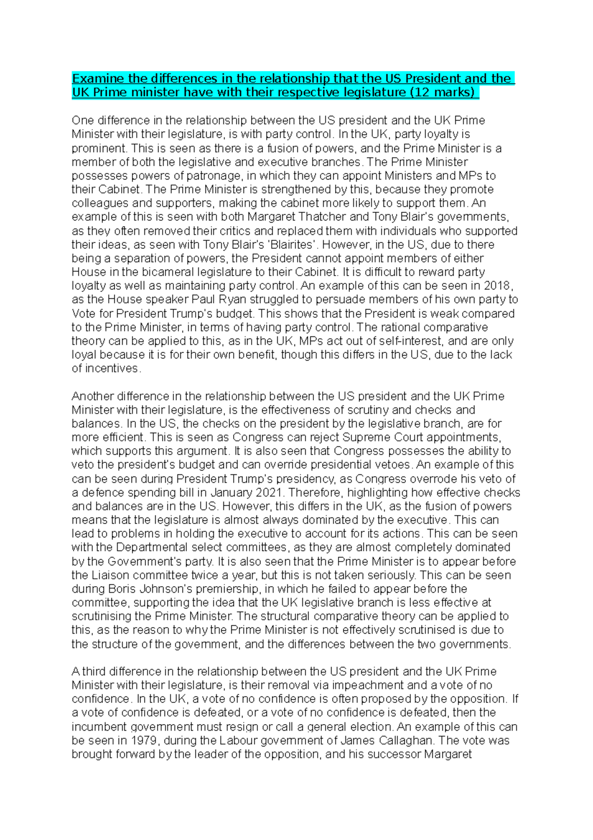 Prime minister and president essay - Examine the differences in the ...