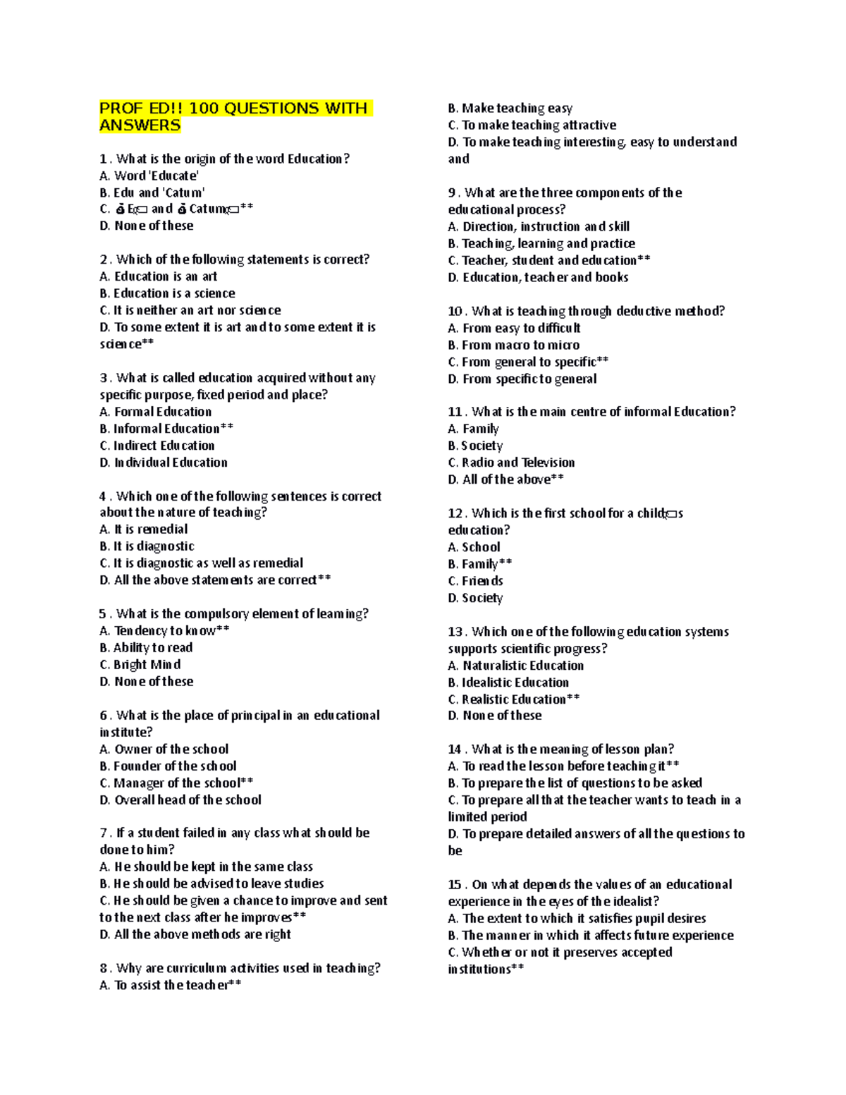 01A Profed MYX Test Bank Notes - PROF ED!! 100 QUESTIONS WITH ANSWERS ...