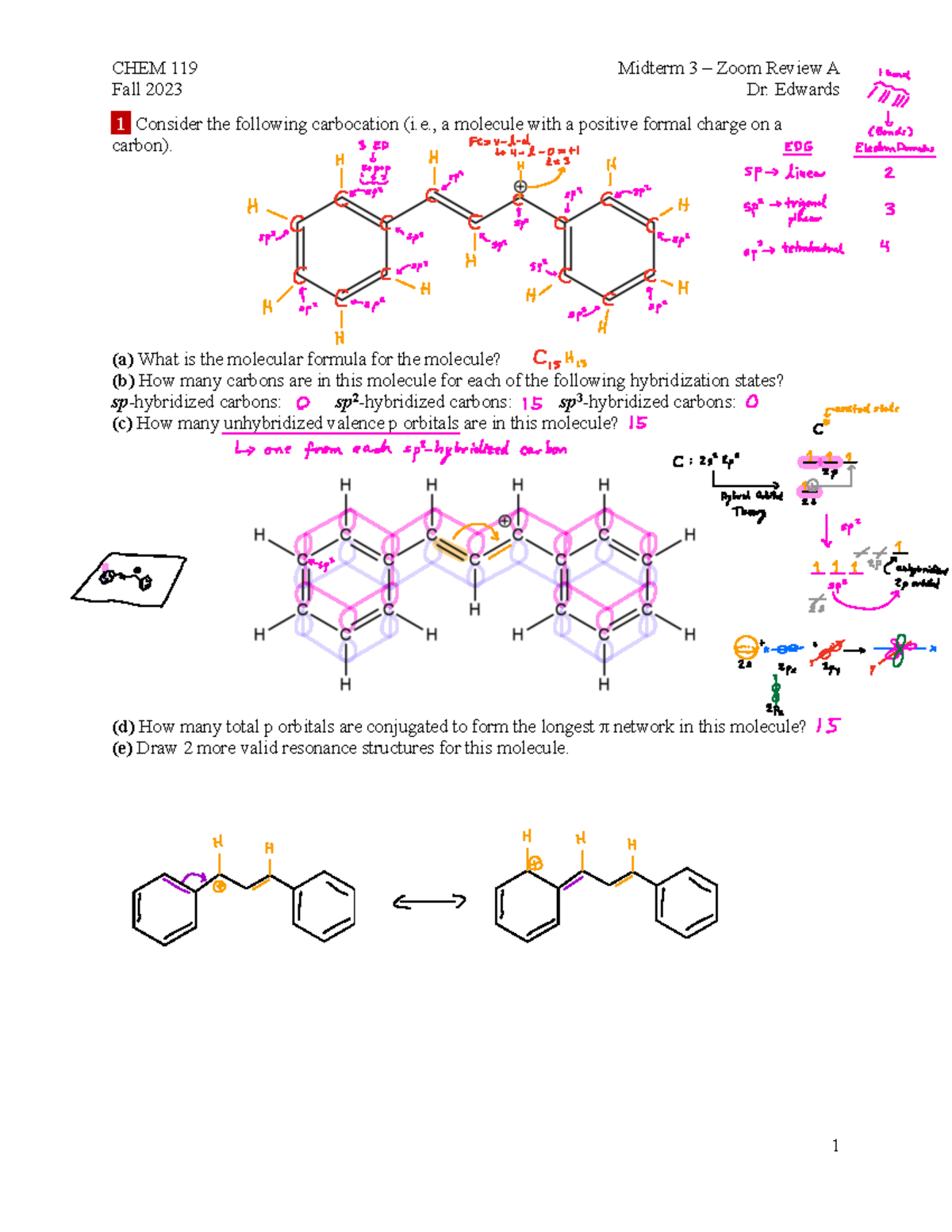 [Annotated] CHEM 119 Midterm 3 Zoom Review A - Fall 2023 Dr. Edwards 1 ...