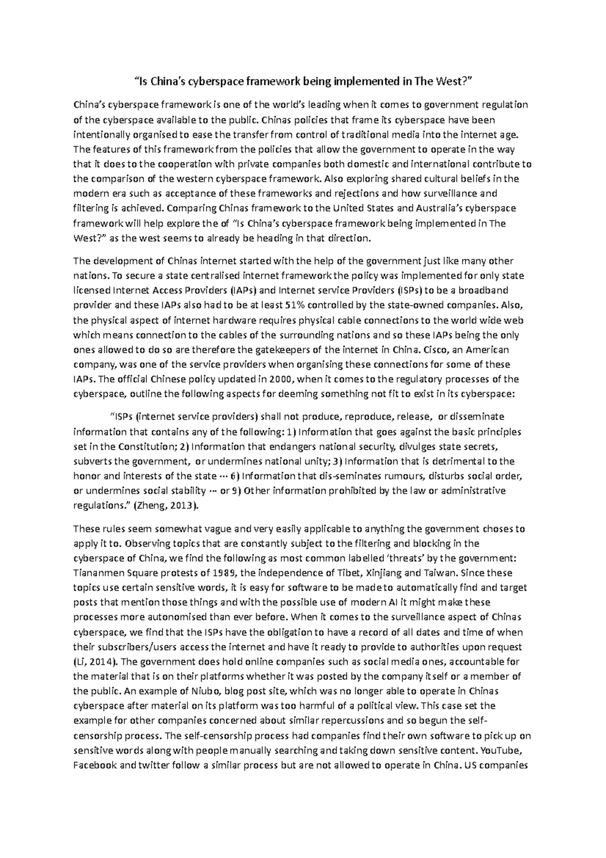 Research essay - analysis - “Is China’s cyberspace framework being ...