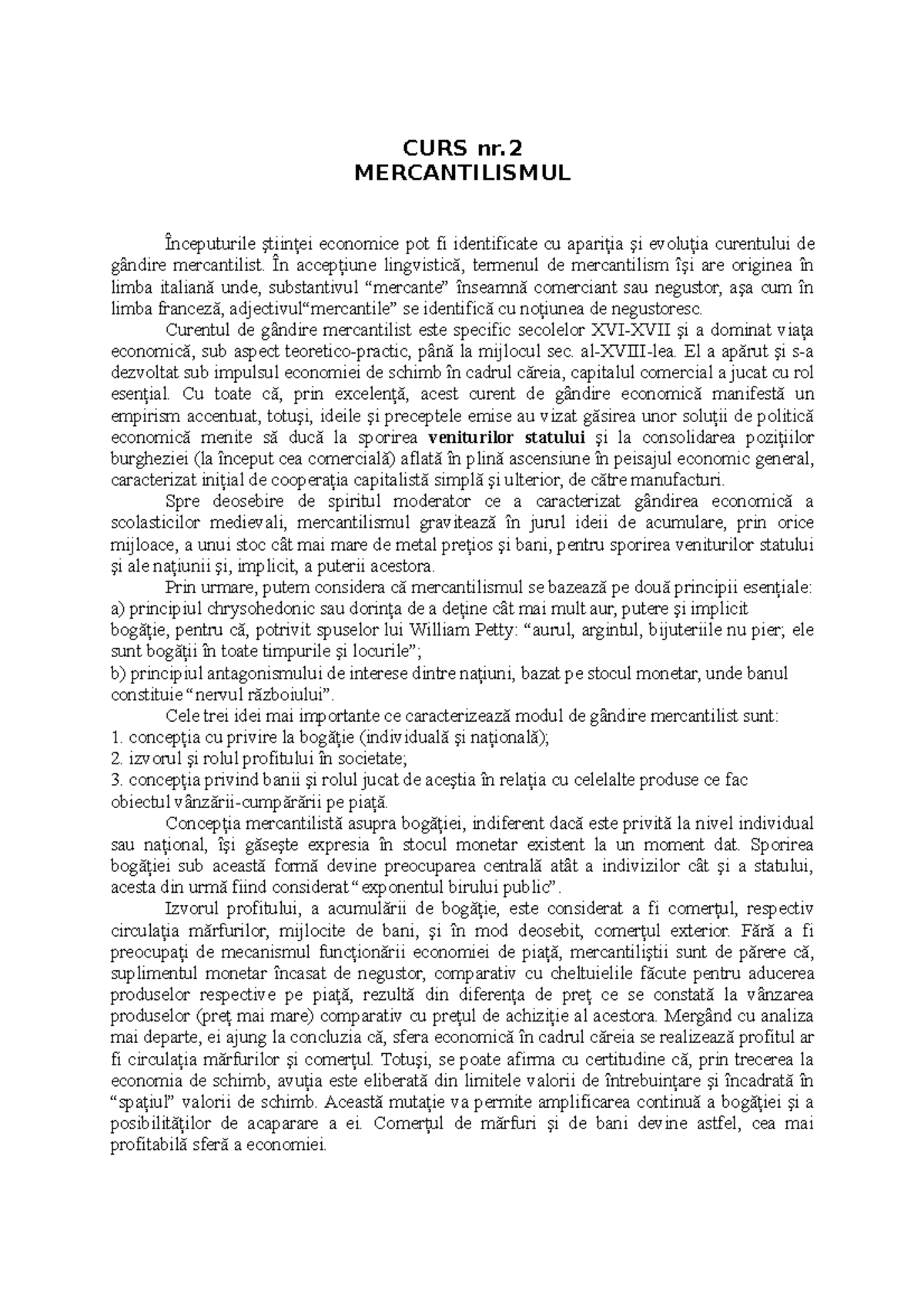 Curs nr. 2 DEC Mercantilismul - CURS nr. MERCANTILISMUL Începuturile ...