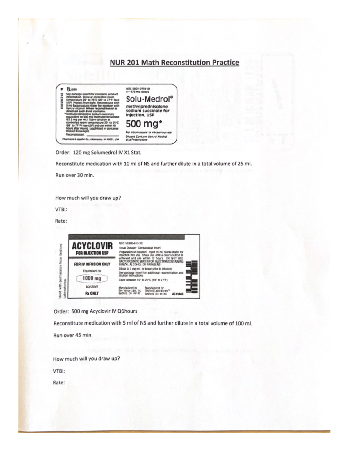 NUR 201 Math Reconstitution Practice - Glamazon u 49001 USA as ...