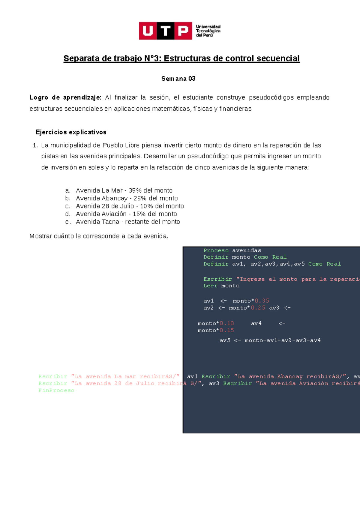 S03.s1 - Separata 03 unidad 01 - Proceso avenidas Definir monto Como Real Definir av1, - Studocu