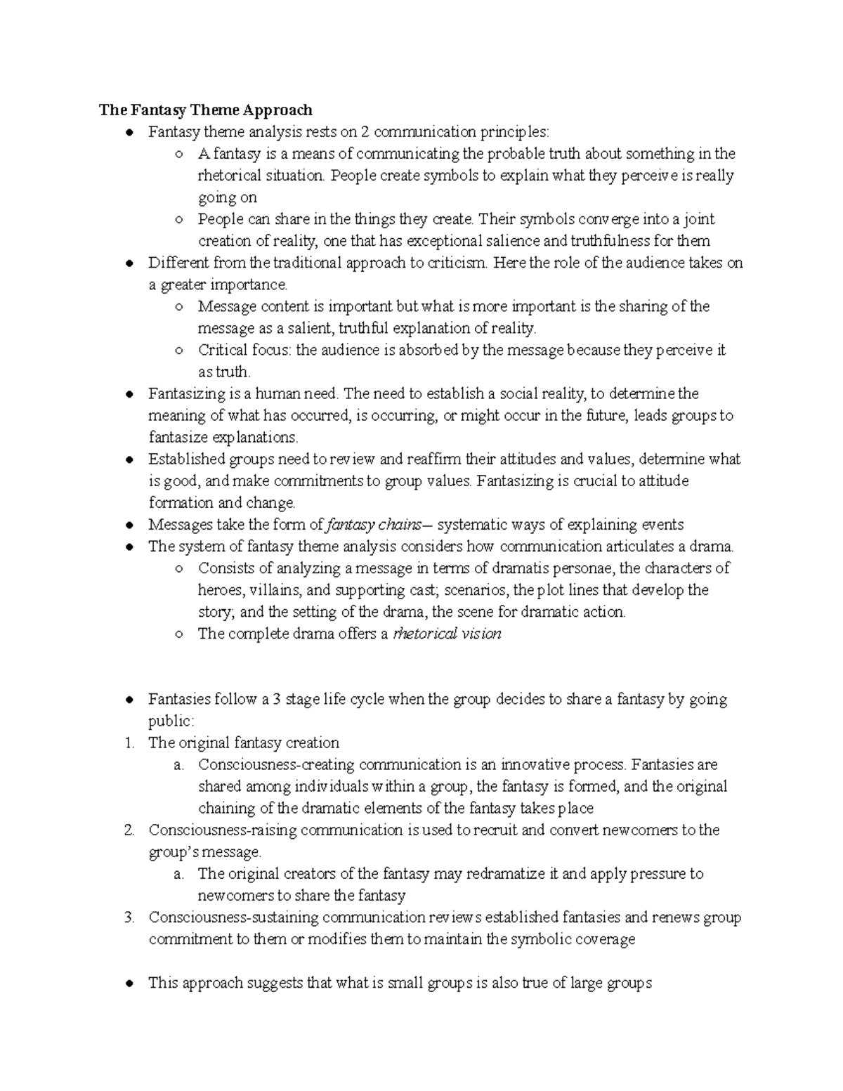 The Fantasy Theme Approach notes - The Fantasy Theme Approach Fantasy ...