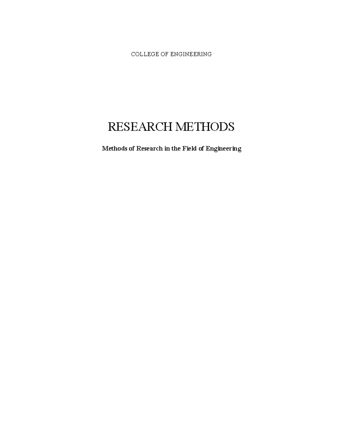 Methods of Research - COLLEGE OF ENGINEERING RESEARCH METHODS Methods ...