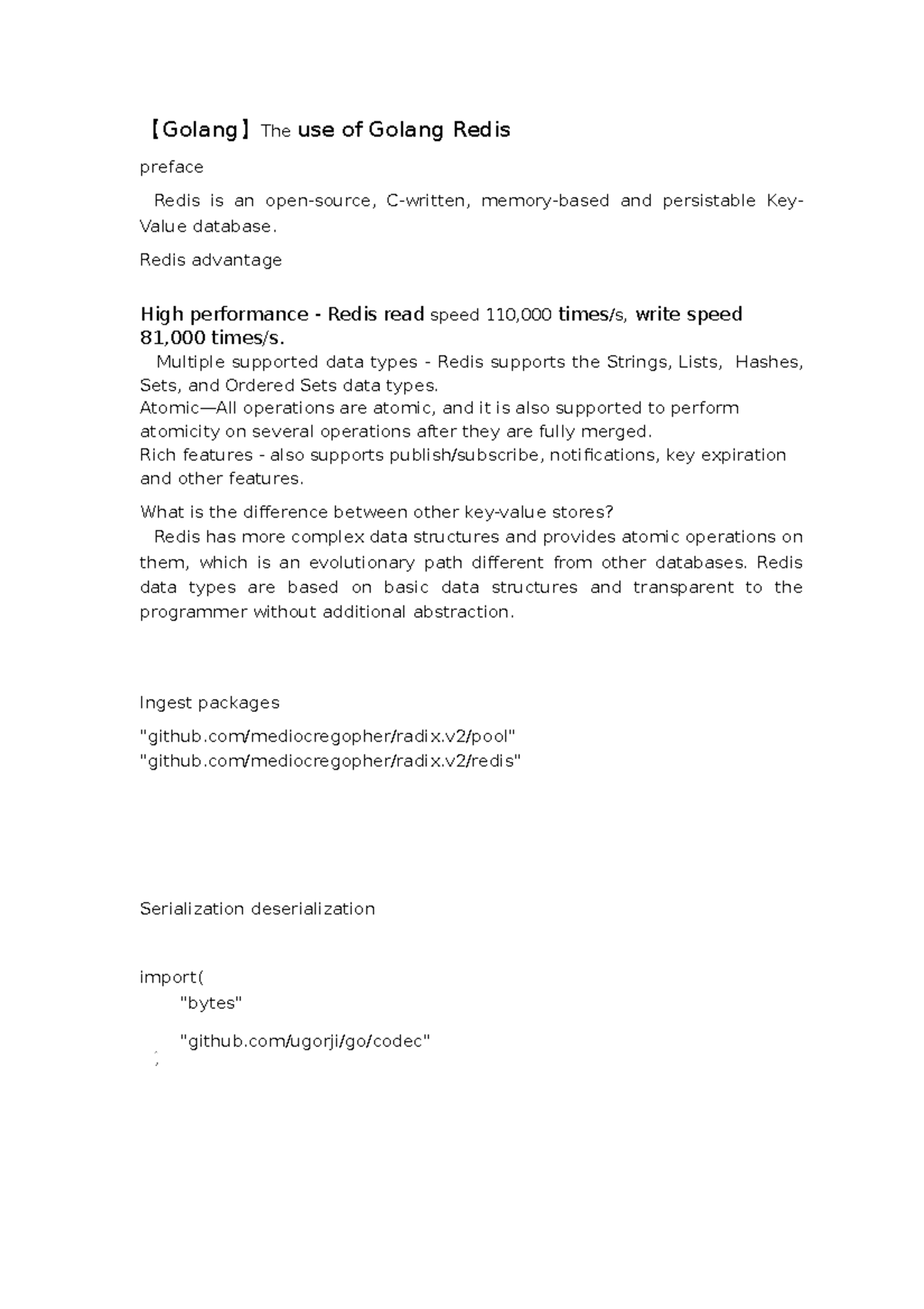The Use Of Golang Redis 【golang】the Use Of Golang Redis Preface Redis