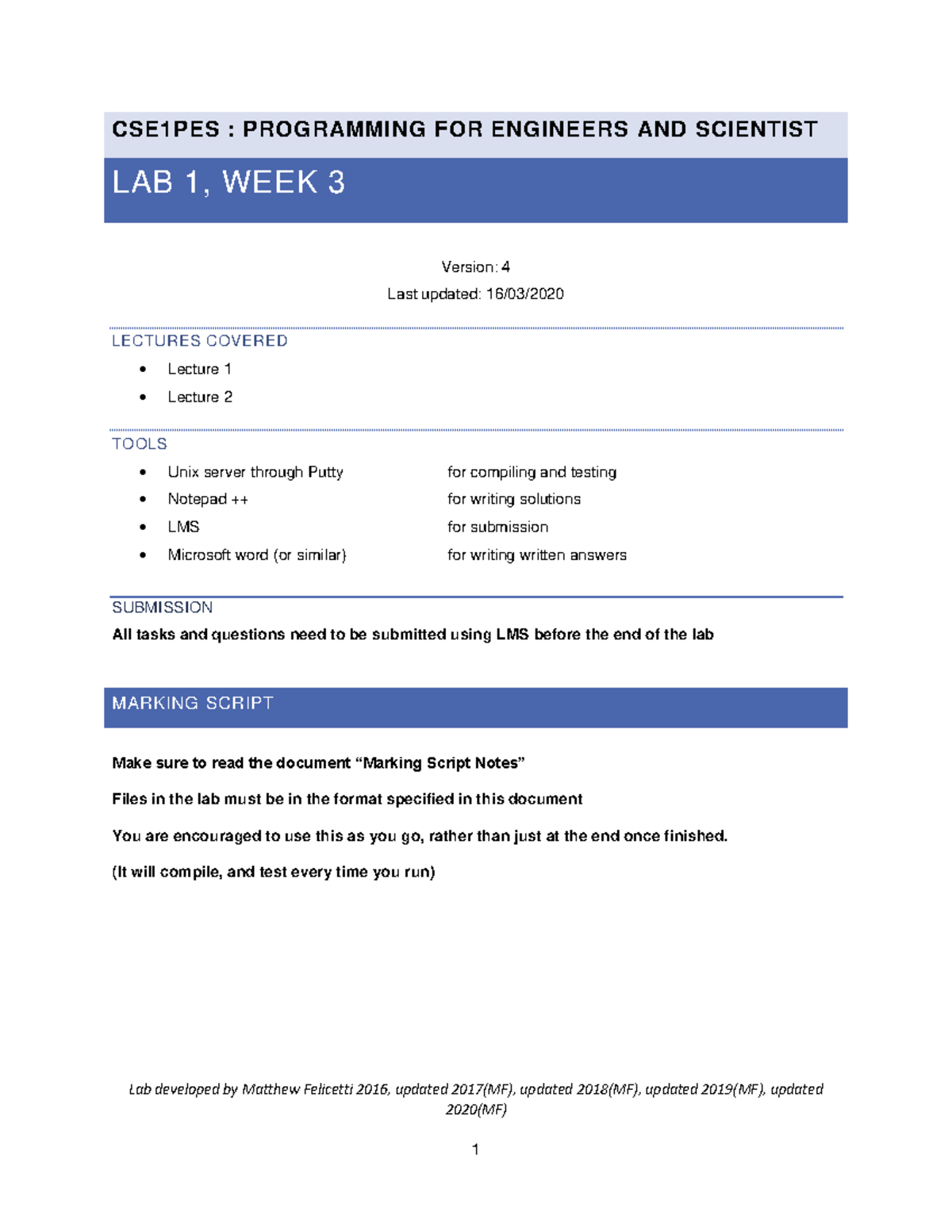 CSE1PES Lab 1 Week 3 Getting Familiar with C - CSE1PES : PROGRAMMING FOR ENGINEERS AND SCIENTIST ...