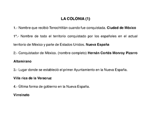Módulo 9 Semana 1 Actividad formativa 2. Virreinato - Historia - Studocu