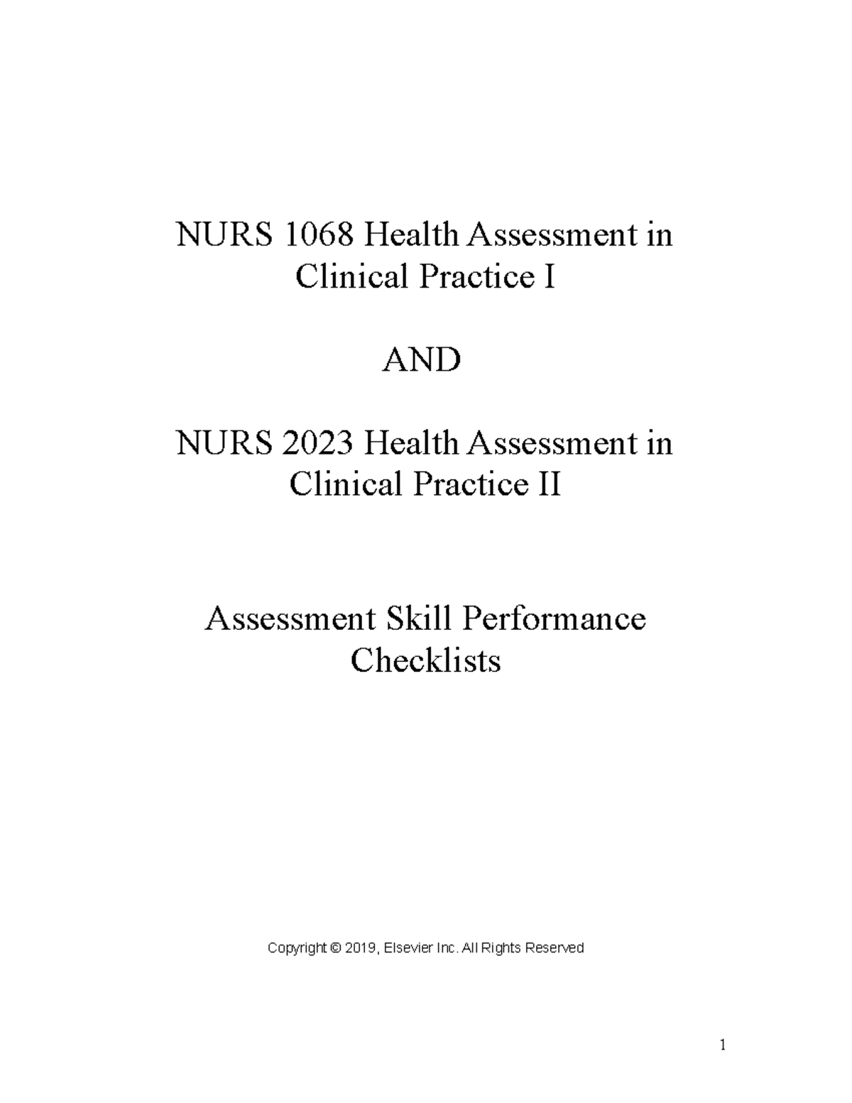 Semesters 2 and 3 Assessment Checklists - NURS 1068 Health Assessment ...