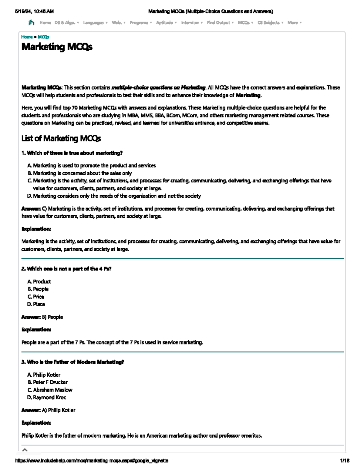 Marketing MCQ - mcq - Corporate Strategy - Studocu