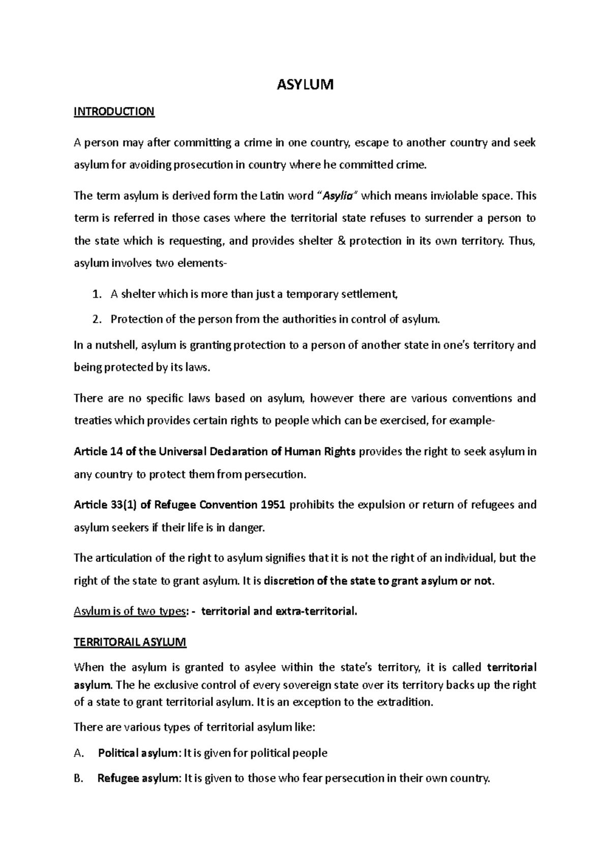 Asylum - It is just for reference - ASYLUM INTRODUCTION A person may ...