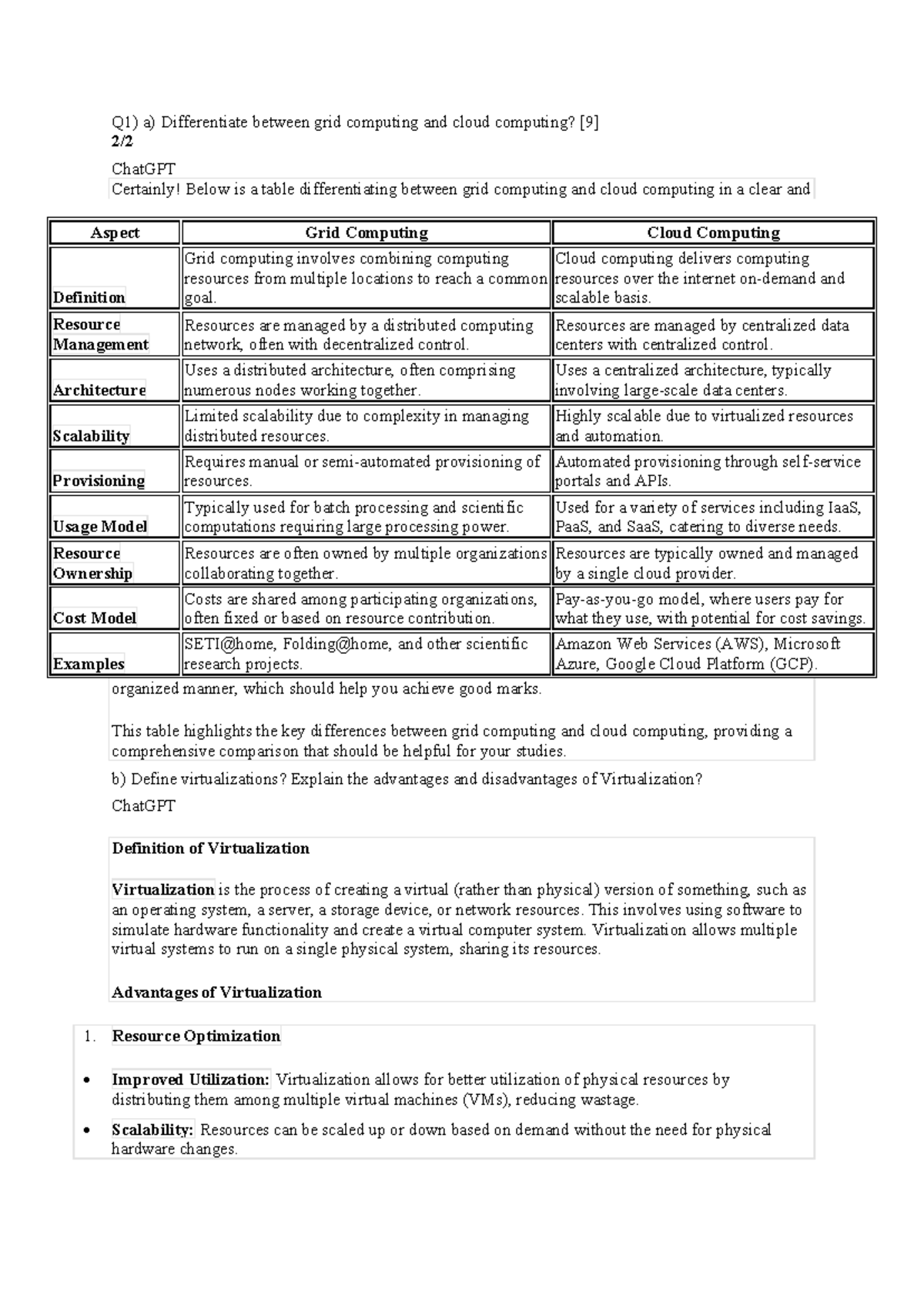 CC Solved Question Paper - Q1) a) Differentiate between grid computing ...