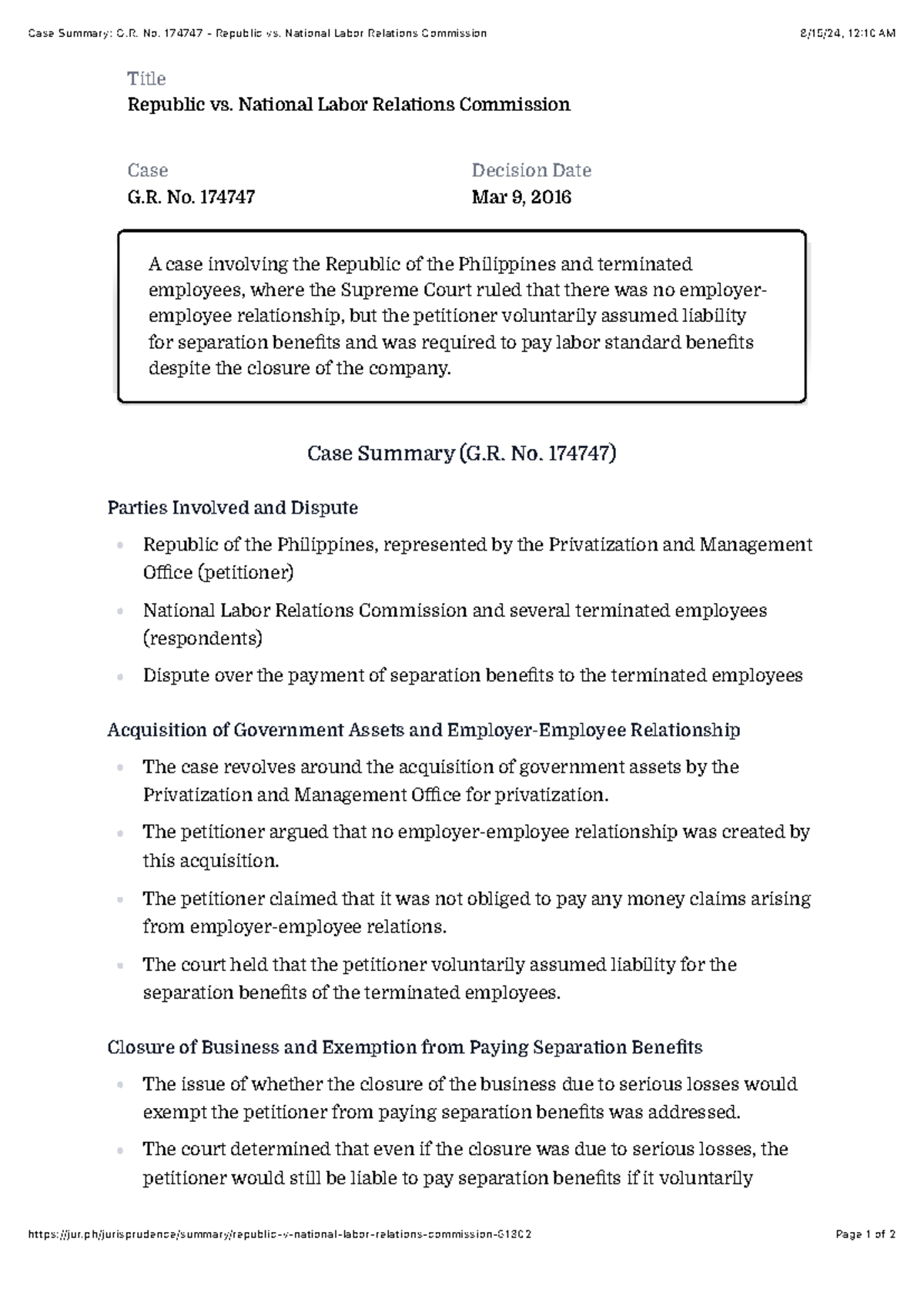 Case Summary: G.R. No. 174747 - Republic vs. National Labor Relations ...