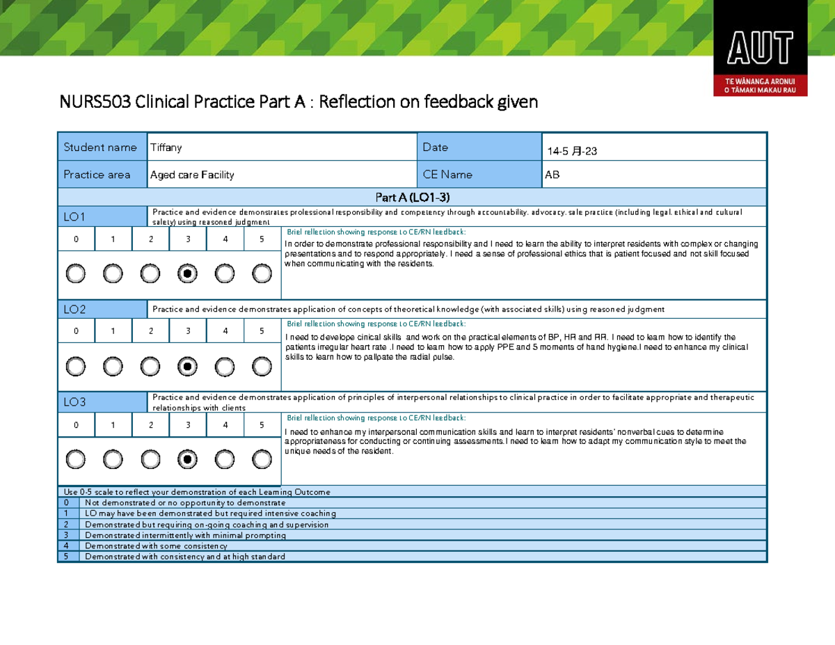 1 - reflection - NURS 503 Clinical Practice Part A : Reflection on ...