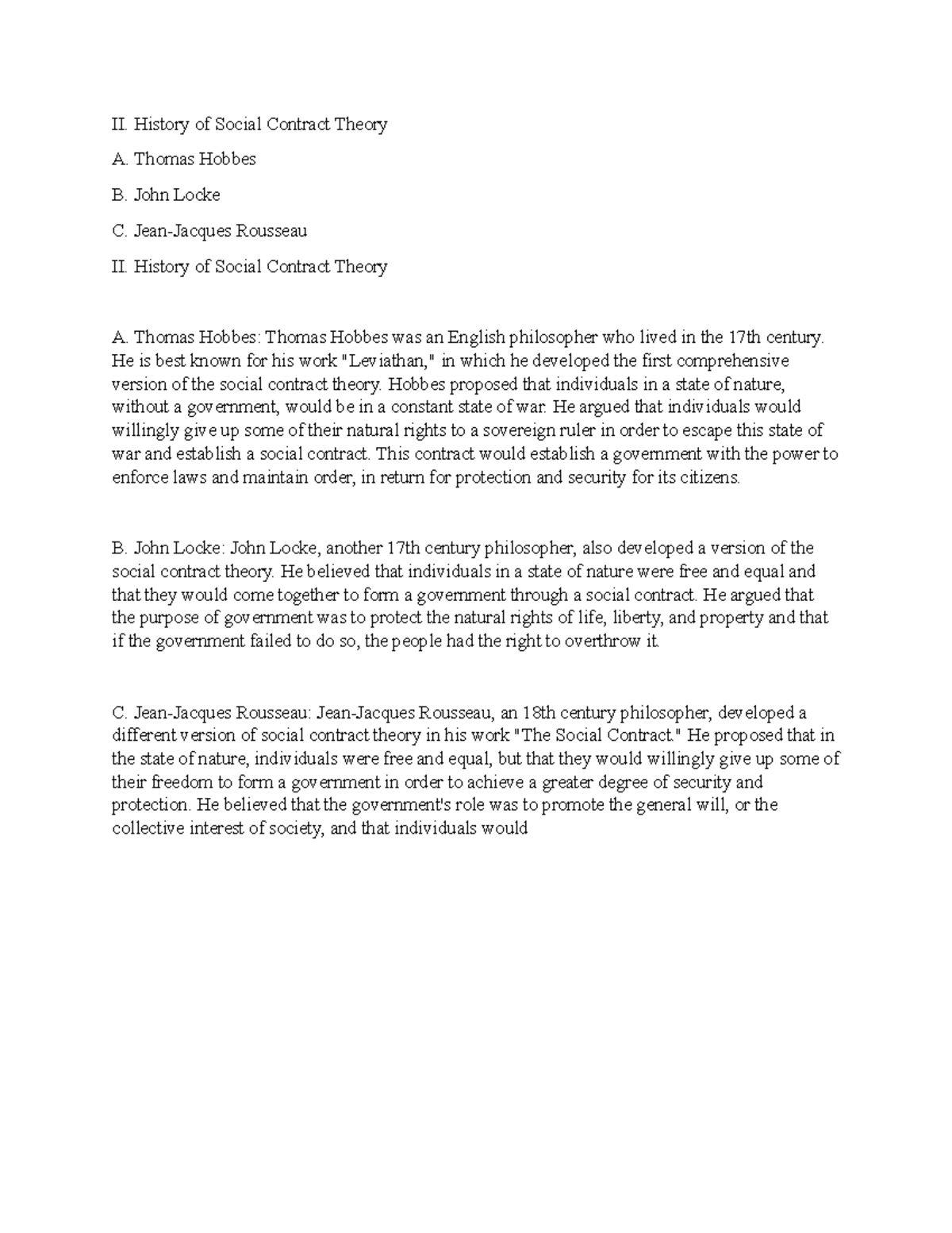 Taxonomy of social contract approaches 2 - II. History of Social ...