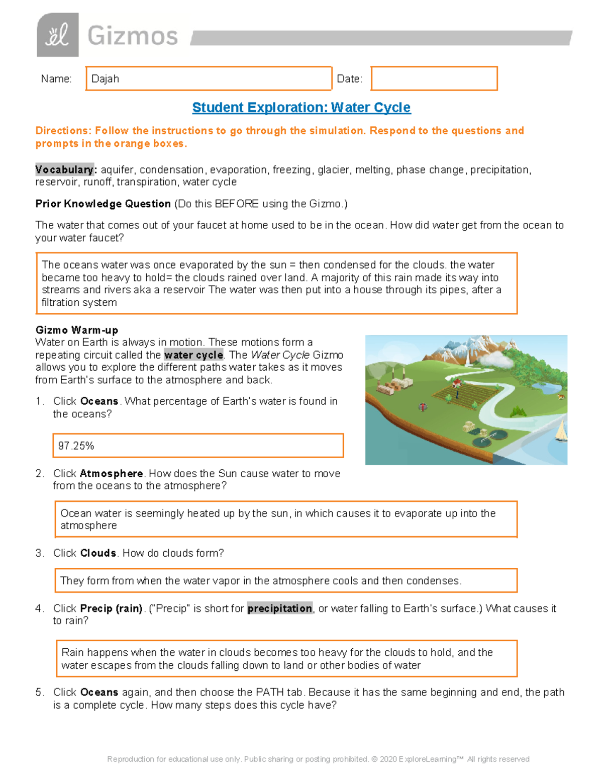 Copy of Gizmo - Water Cycle - Name: Dajah Date: Student Exploration ...