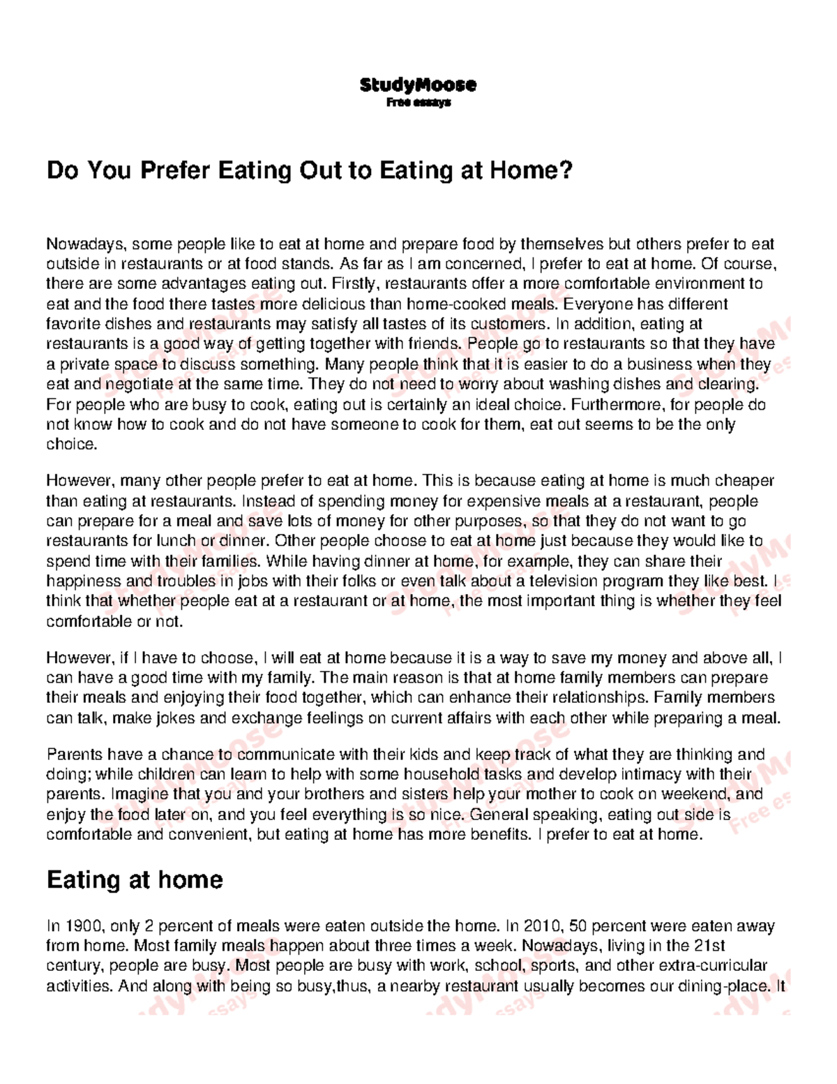 Do You Prefer Eating Out to Eating at Home - Do You Prefer Eating Out ...