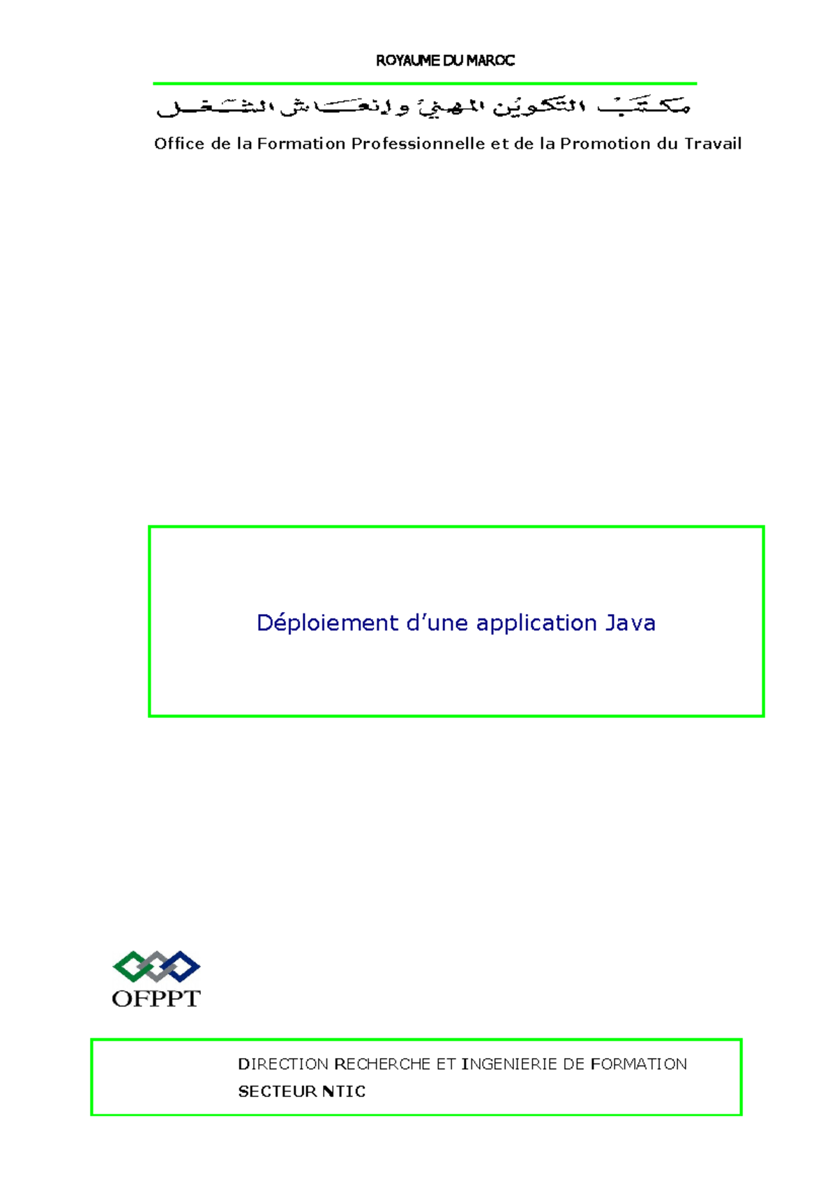 Déploiement d’une application Java - ROYAUME DU MAROC Office de la Formation Professionnelle et ...