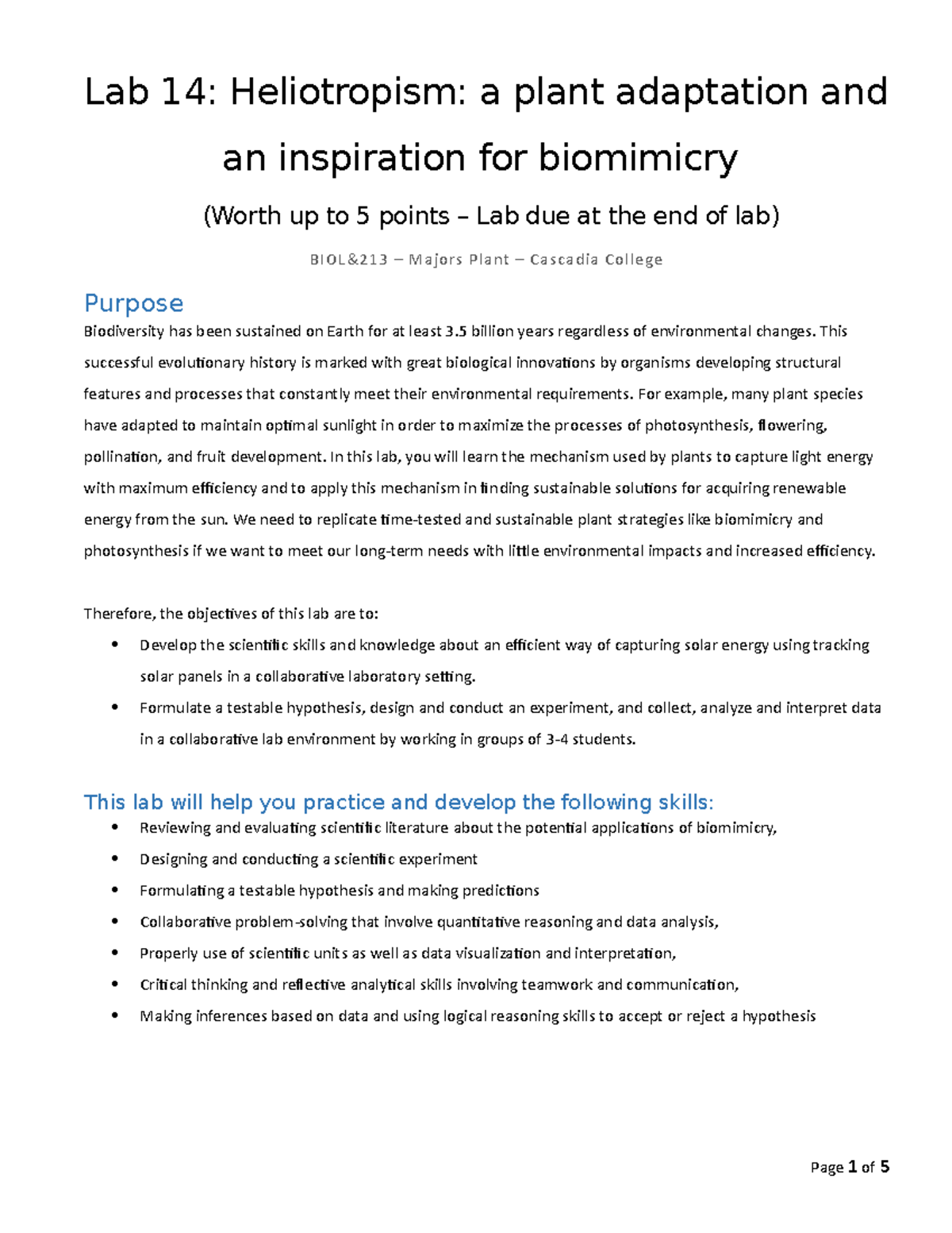 Lab 14 Heliotropism 7e-1 - Lab 14: Heliotropism: a plant adaptation and ...