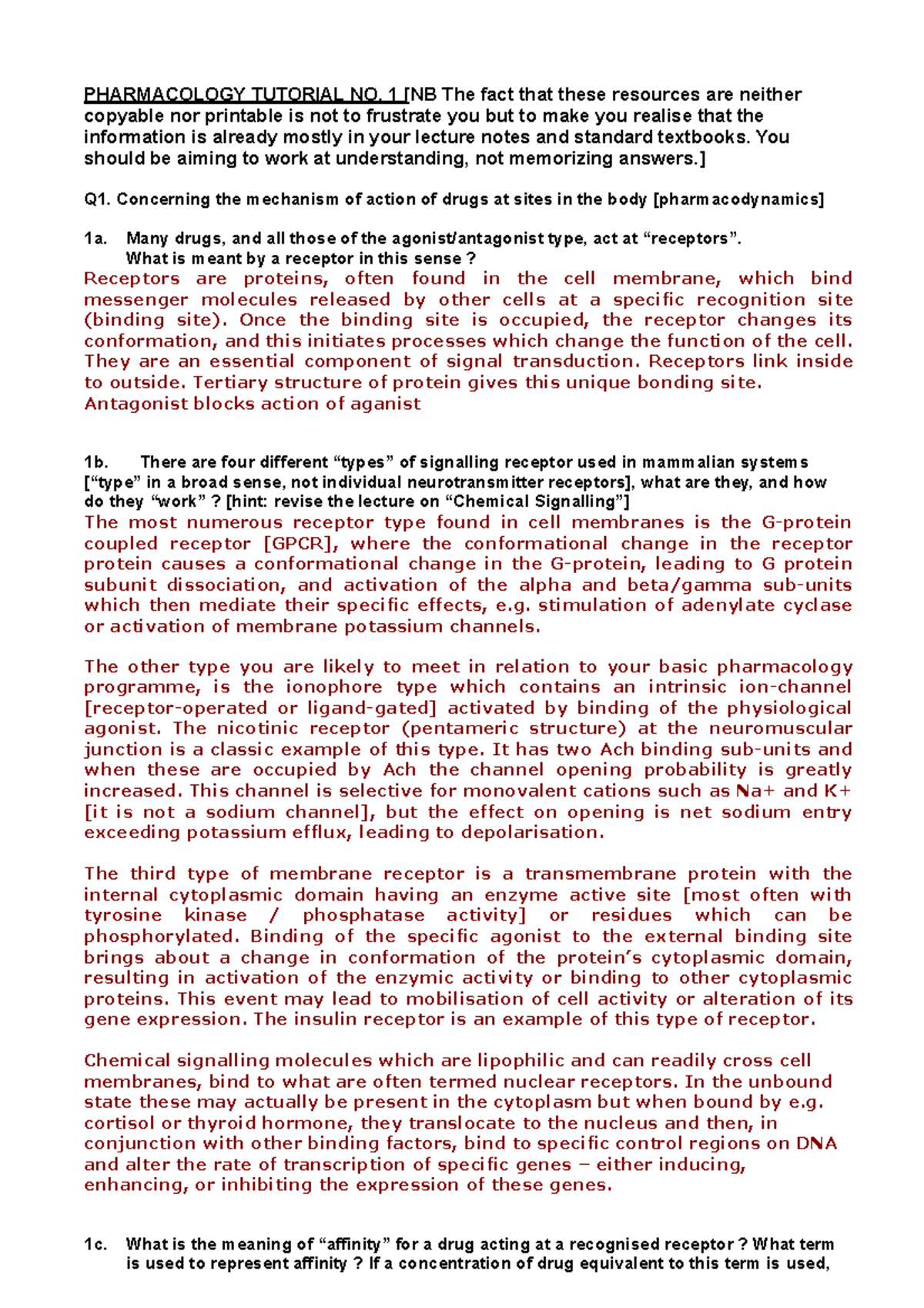 Pharmacology Tutorial 1-converted - PHARMACOLOGY TUTORIAL NO. 1 [NB The ...