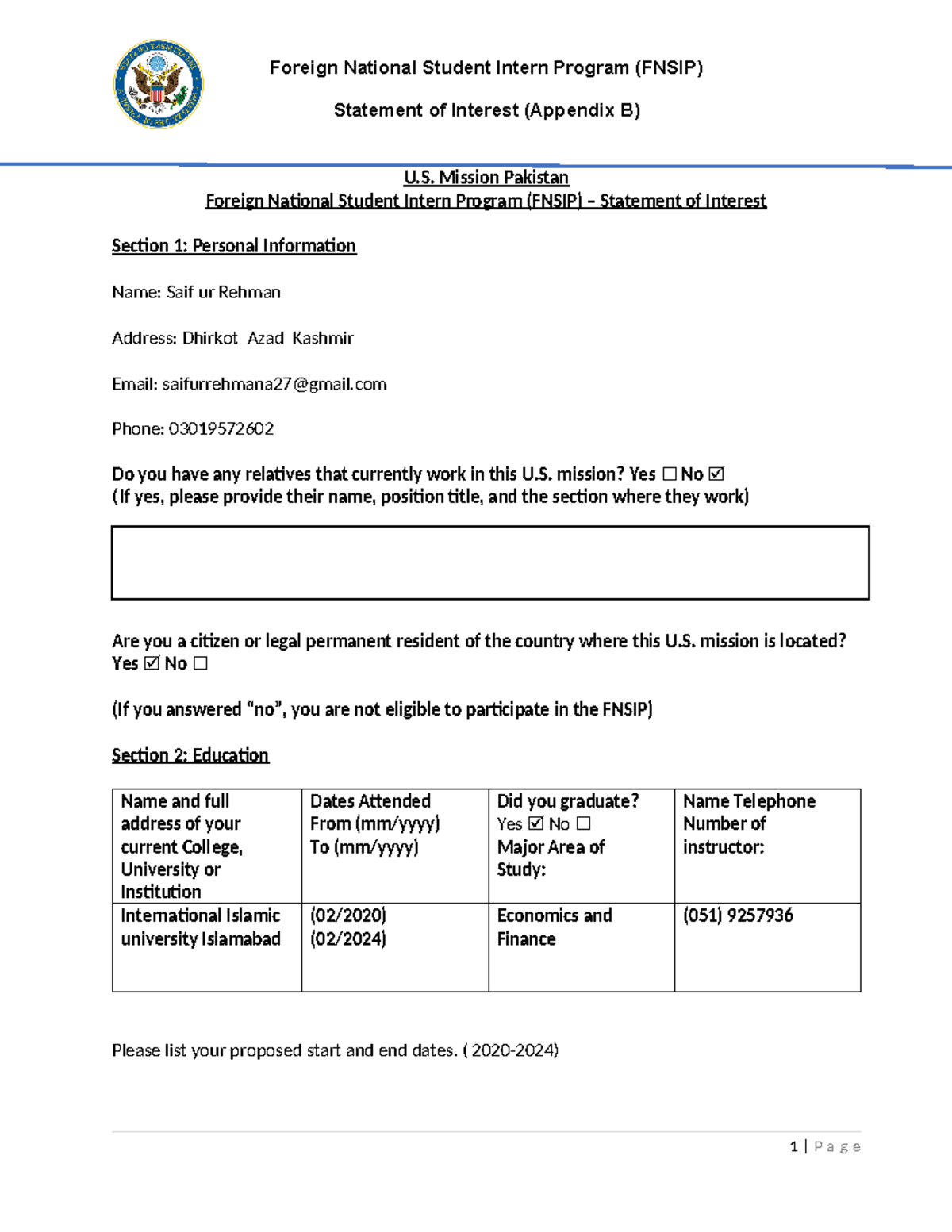 Statement of Interest form - Statement of Interest (Appendix B) U ...