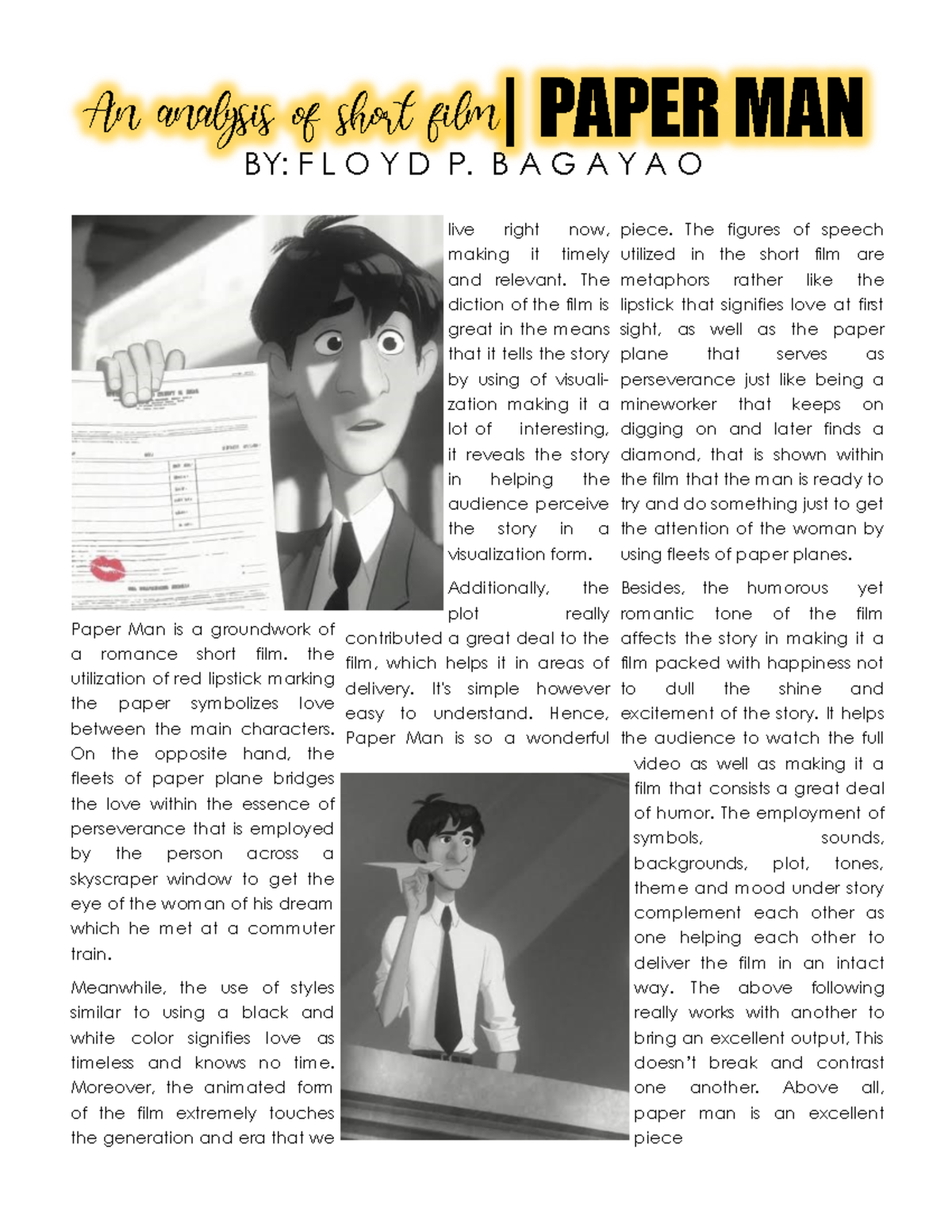 ENG. ED 103 Paper MAN - Paper Man is a groundwork of a romance short ...