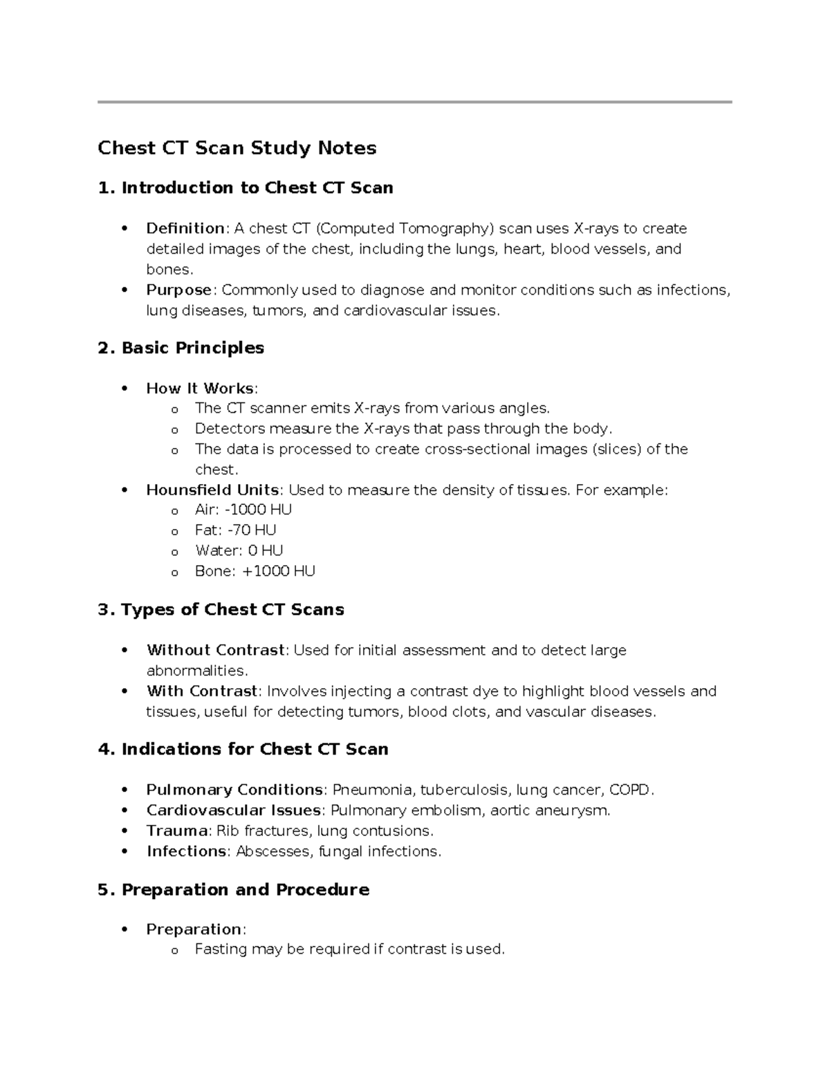 Chest CT Scan Study Notes - Introduction to Chest CT Scan Definition: A ...