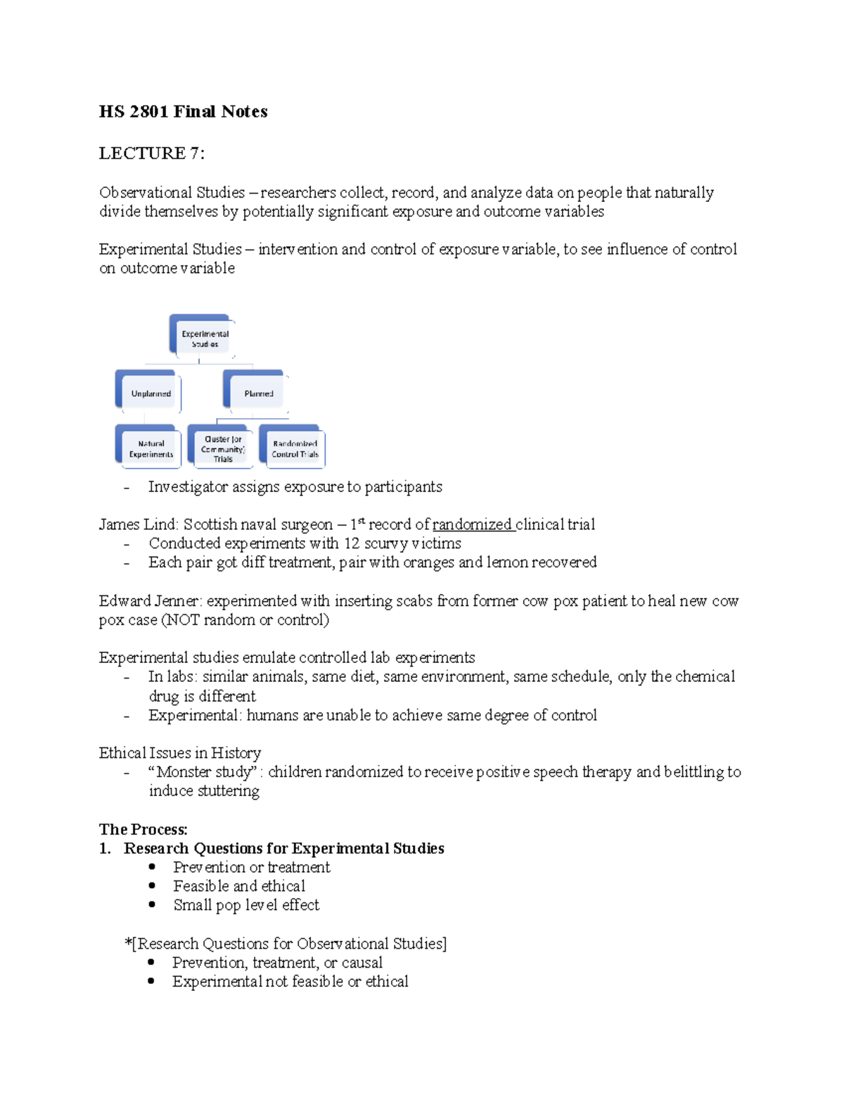 HS 2801 Final Notes - HS 2801 Final Notes LECTURE 7: Observational ...
