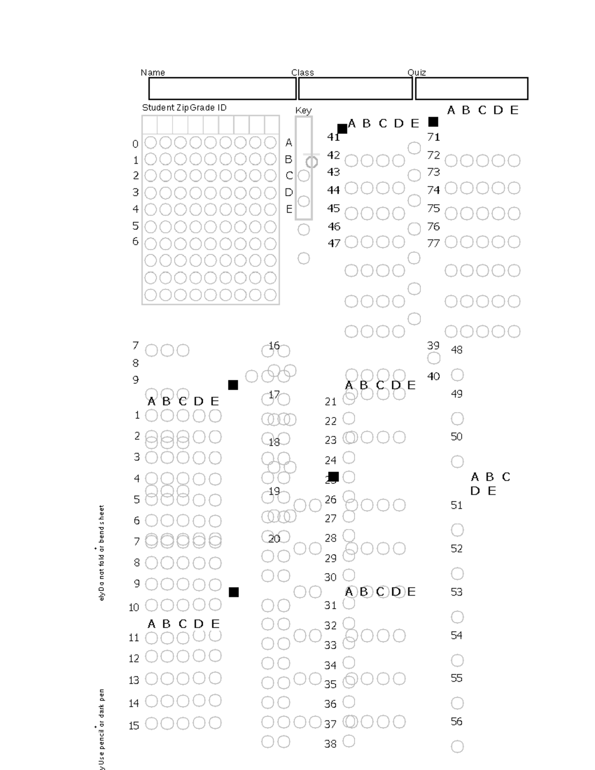 Answer sheet 1-100 - Name Class Quiz A B C Use pencil or dark penlly Do ...