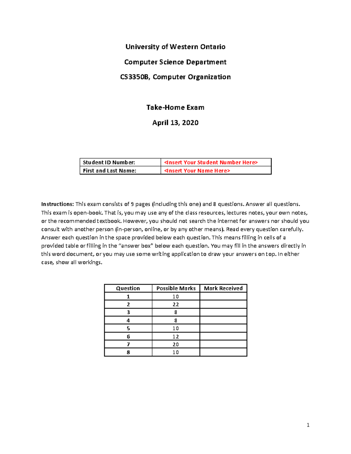 CS3350 W20 Final Student Copy - University of Western Ontario Computer ...