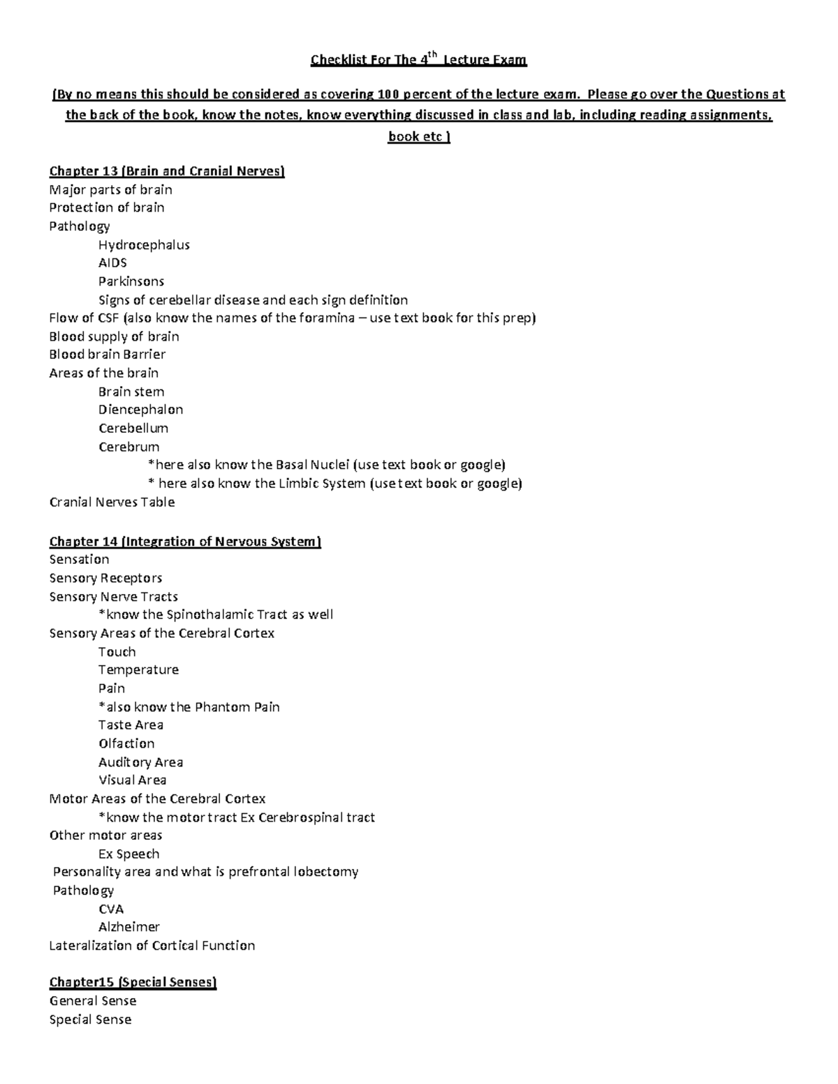 Checklist for Lecture Exam 4 chapter 13,14,15,16 - Checklist For The ...