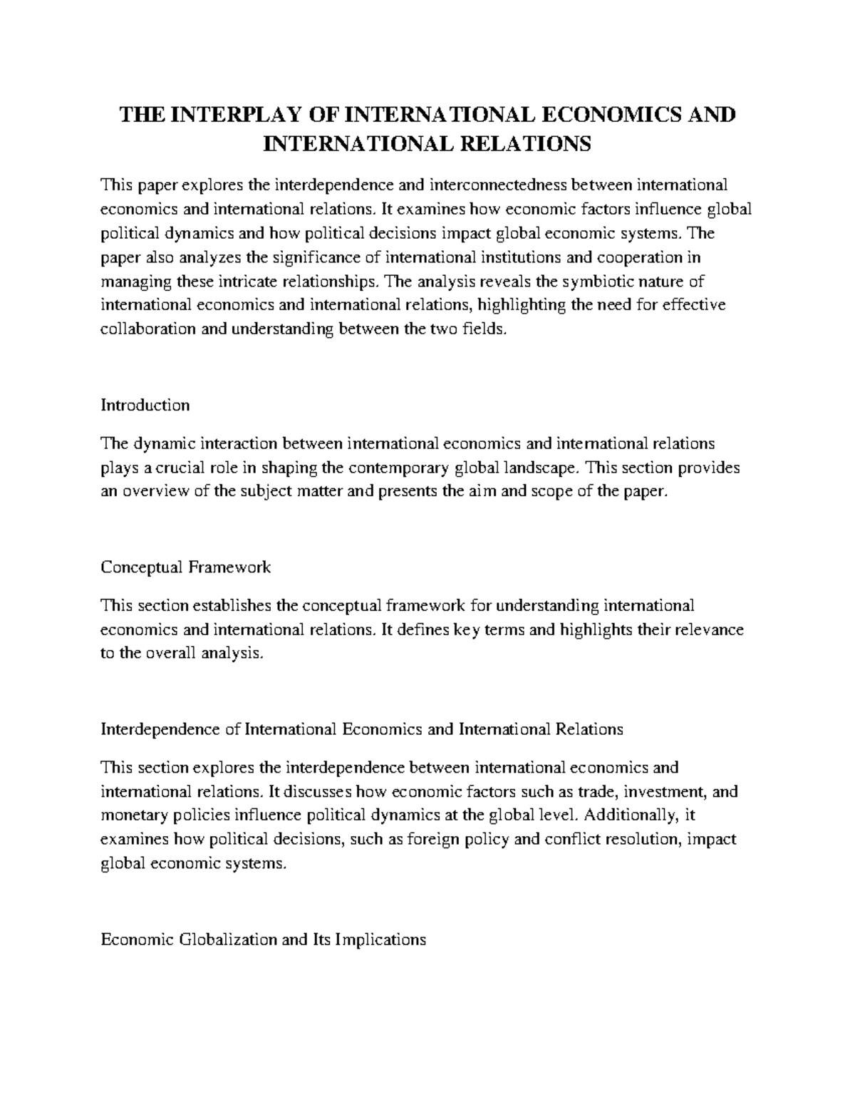 THE Interplay OF International Economics AND International Relations ...